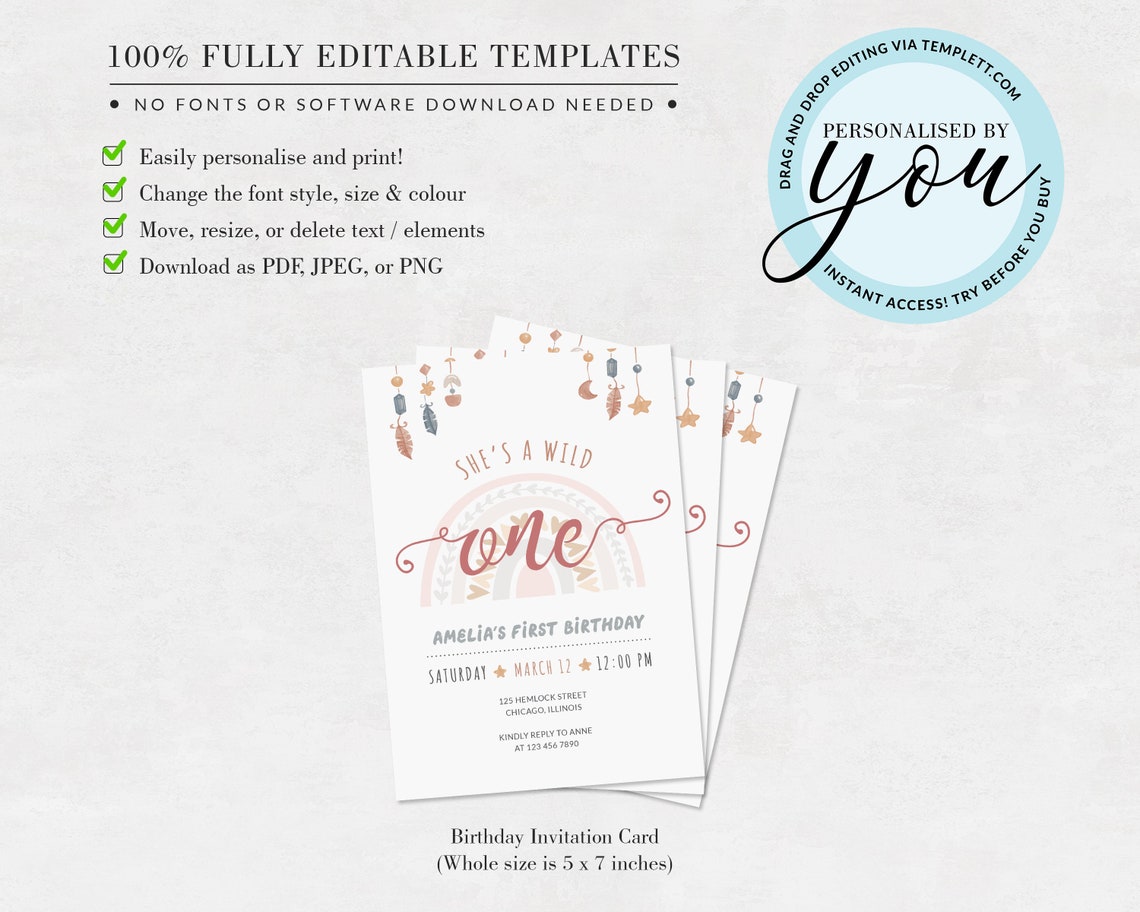 Boho Theme Party Boho Birthday Invite Baby Shower Invite - Etsy