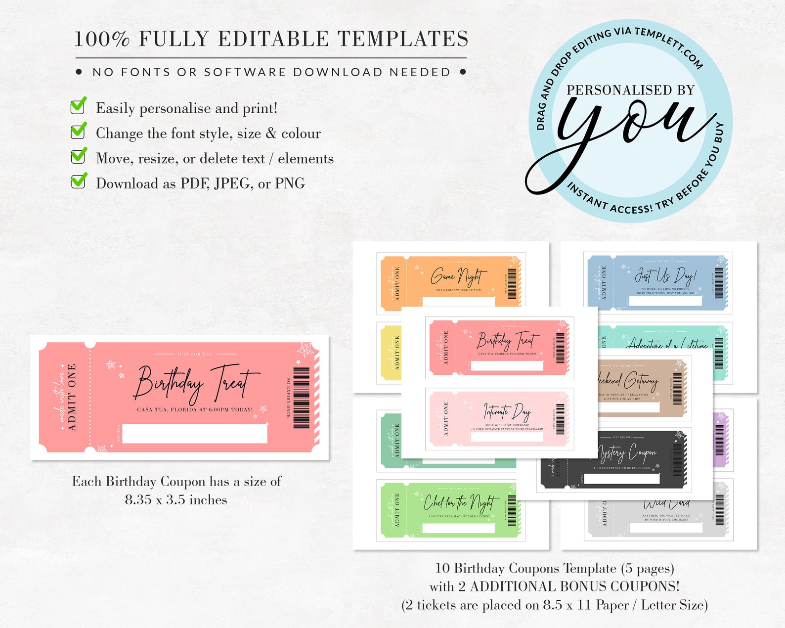 Editable Birthday Voucher Template Bundle Surprise Birthday - Etsy