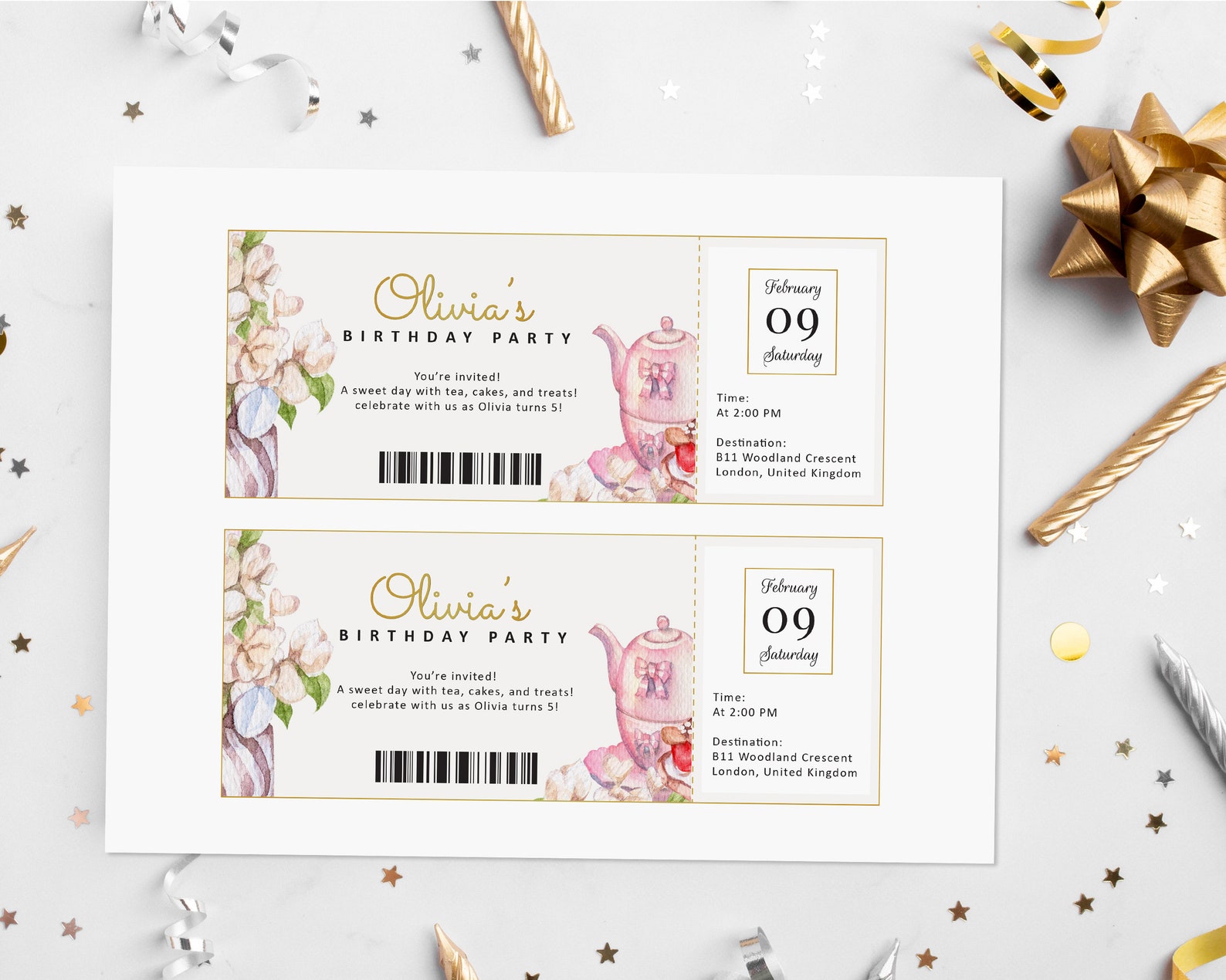Editable Pastel Tea Time Ticket Template Bundle Surprise - Etsy