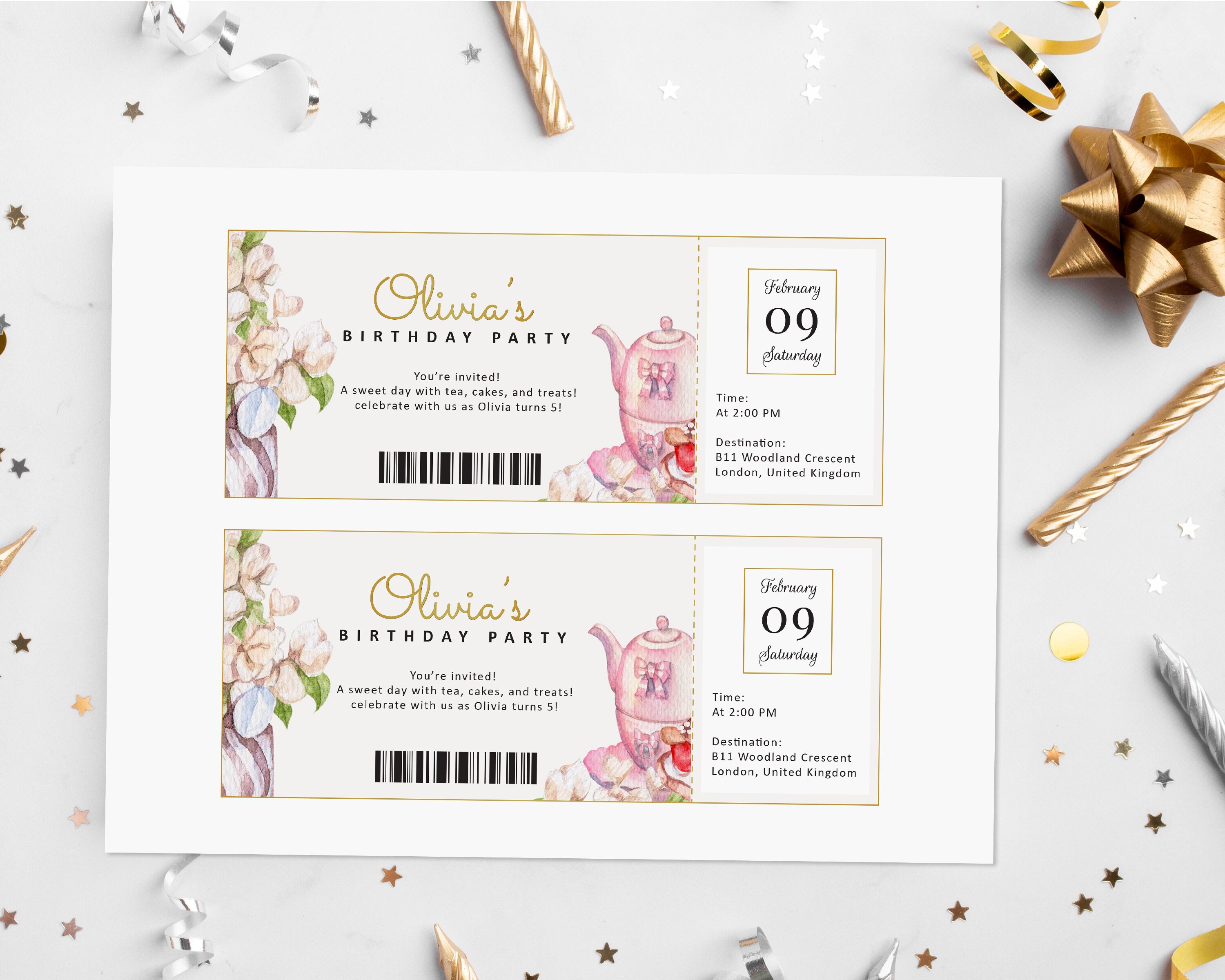 Editable Pastel Tea Time Ticket Template Bundle Surprise - Etsy