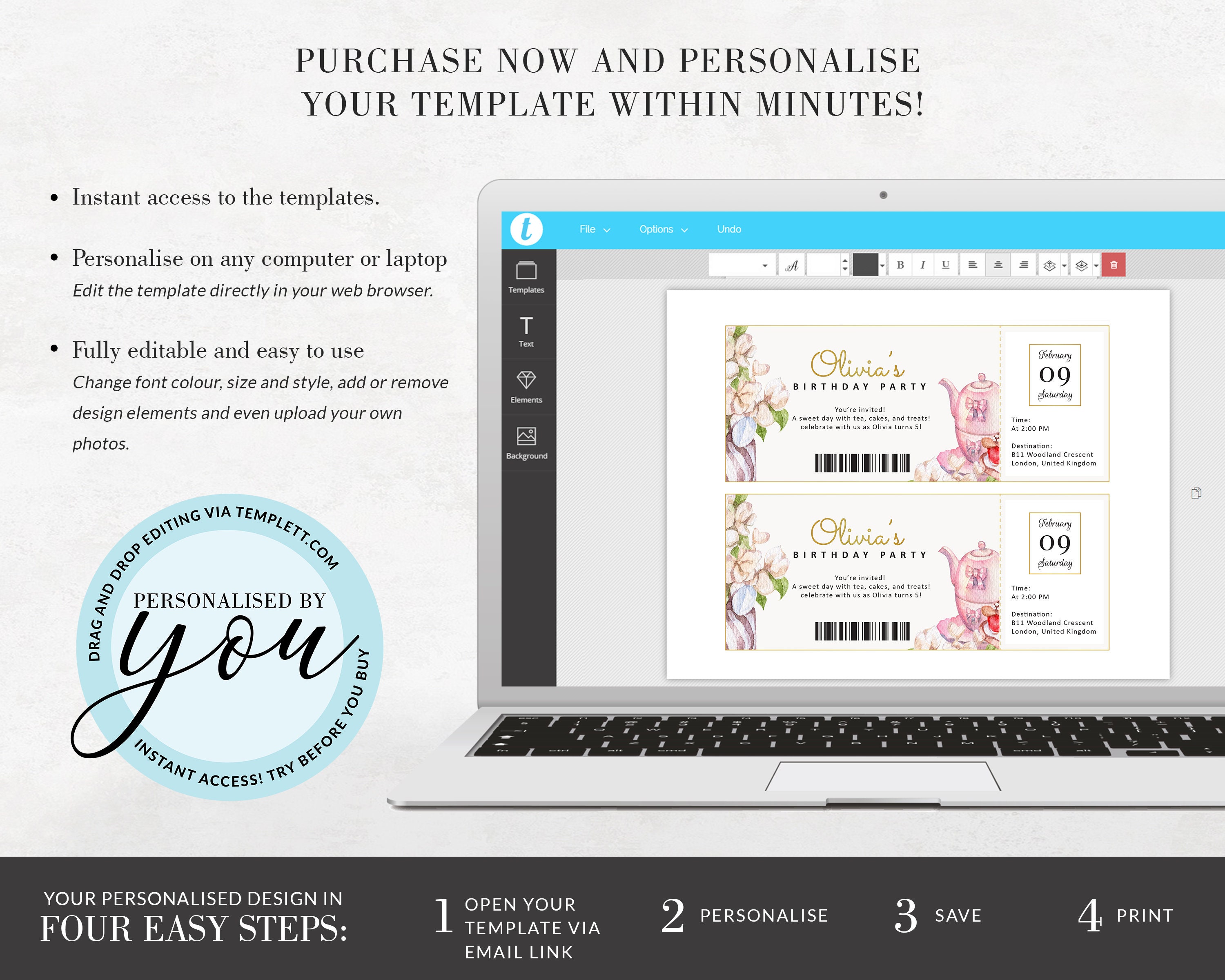 Editable Pastel Tea Time Ticket Template Bundle Surprise - Etsy