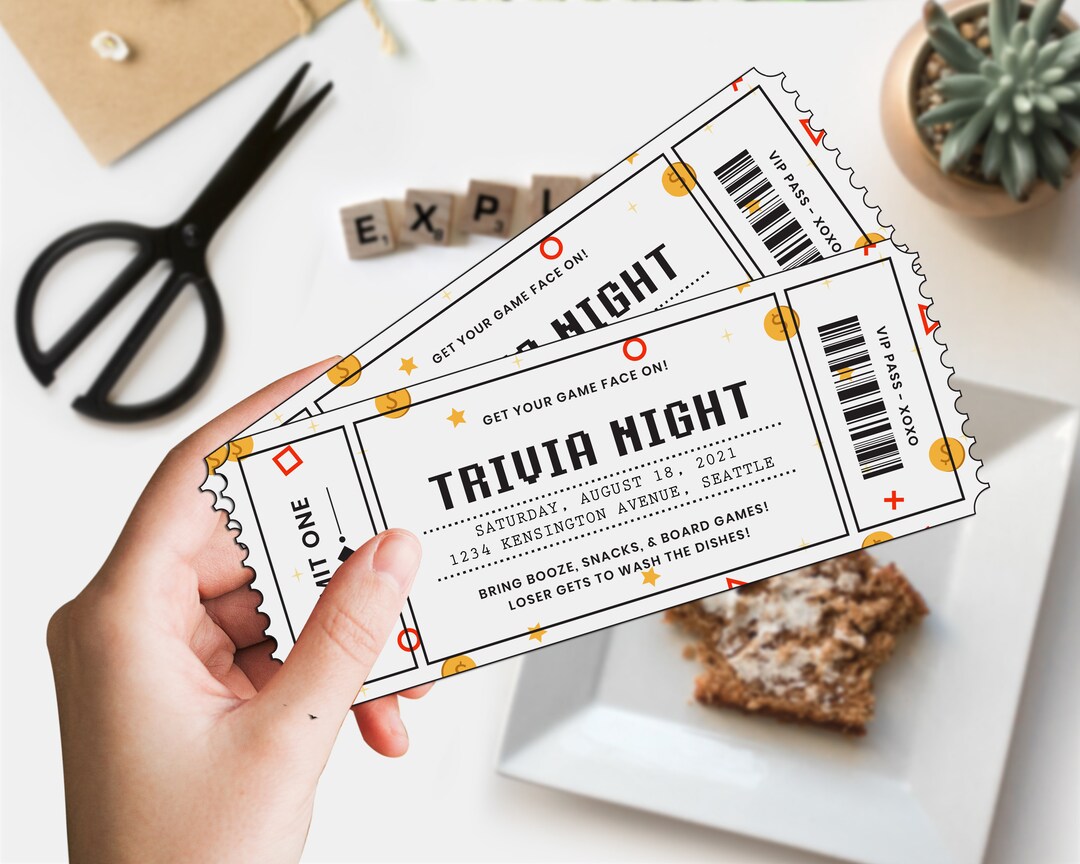 Downloadable Trivia Night Game Night Ticket, Surprise Game Ticket ...