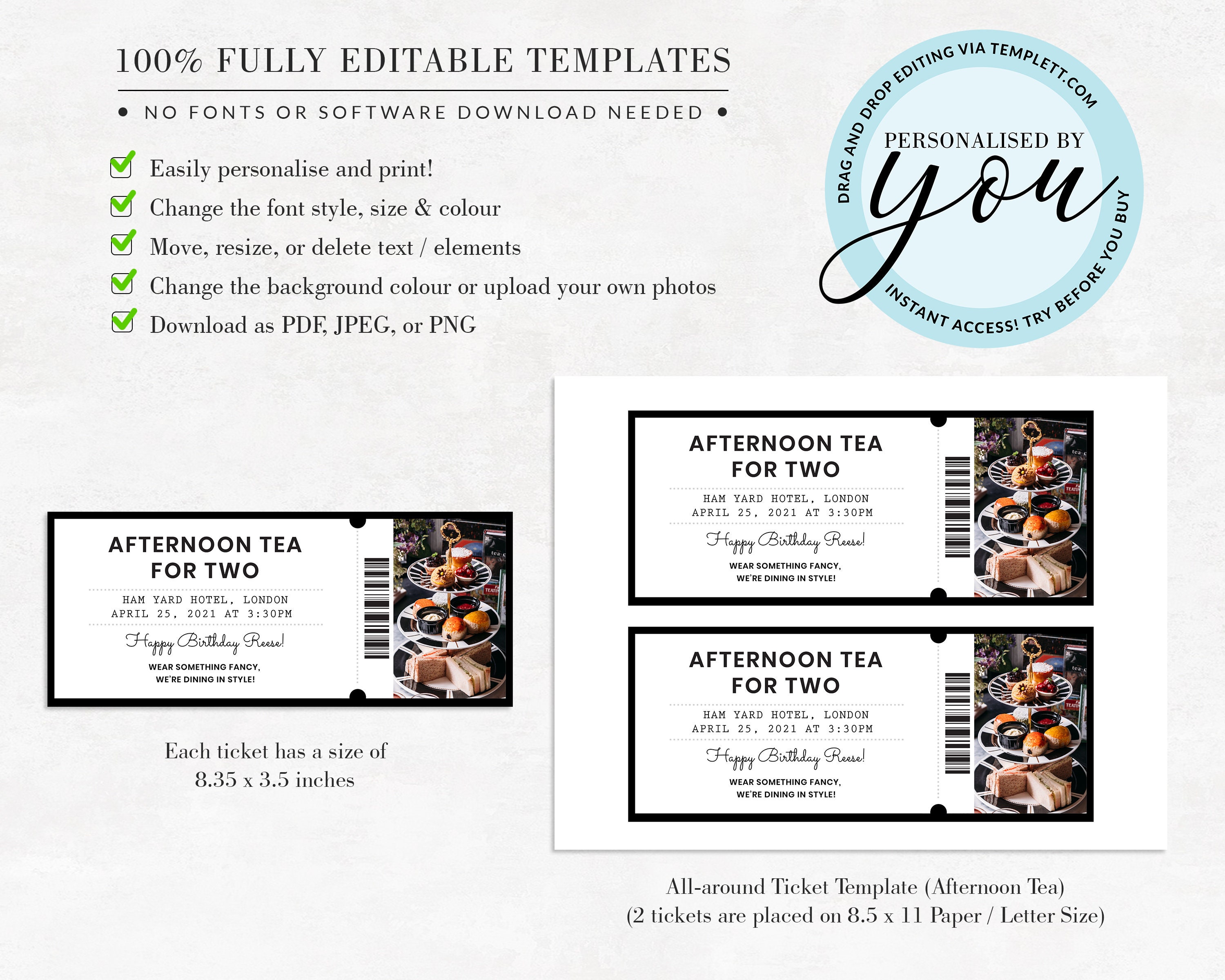 Afternoon Tea Ticket Personalized Voucher Ticket Invitation | Etsy