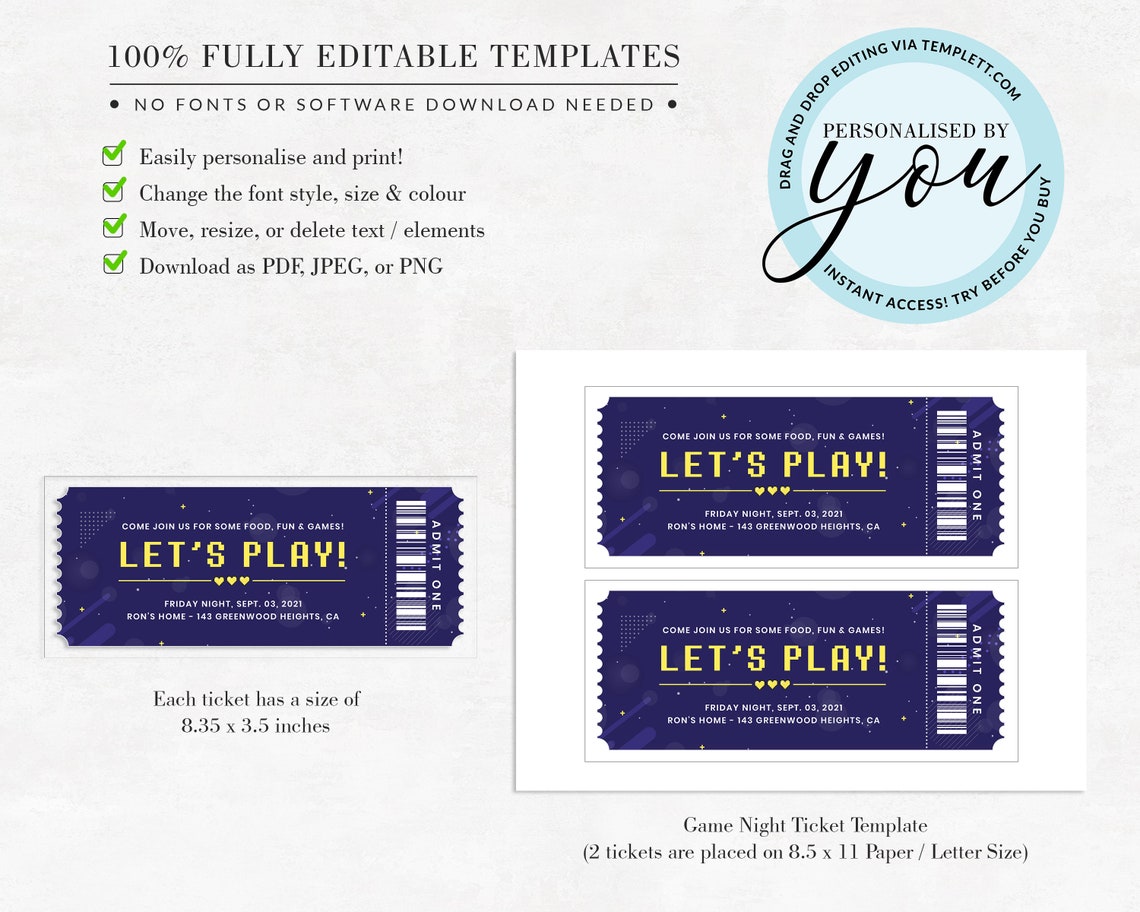 Downloadable Game Night Ticket Surprise Game Ticket Surprise - Etsy