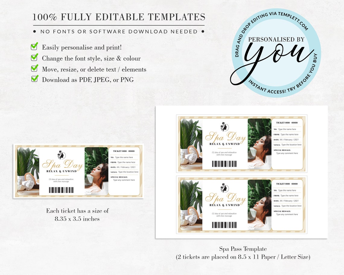 Editable Spa Ticket Template Surprise Spa Gift Modern | Etsy