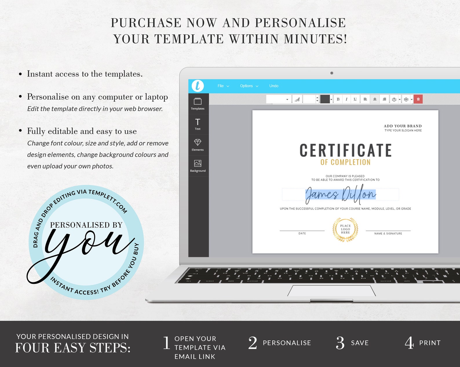 Editable Certificate of Completion Template, Training Certificate ...