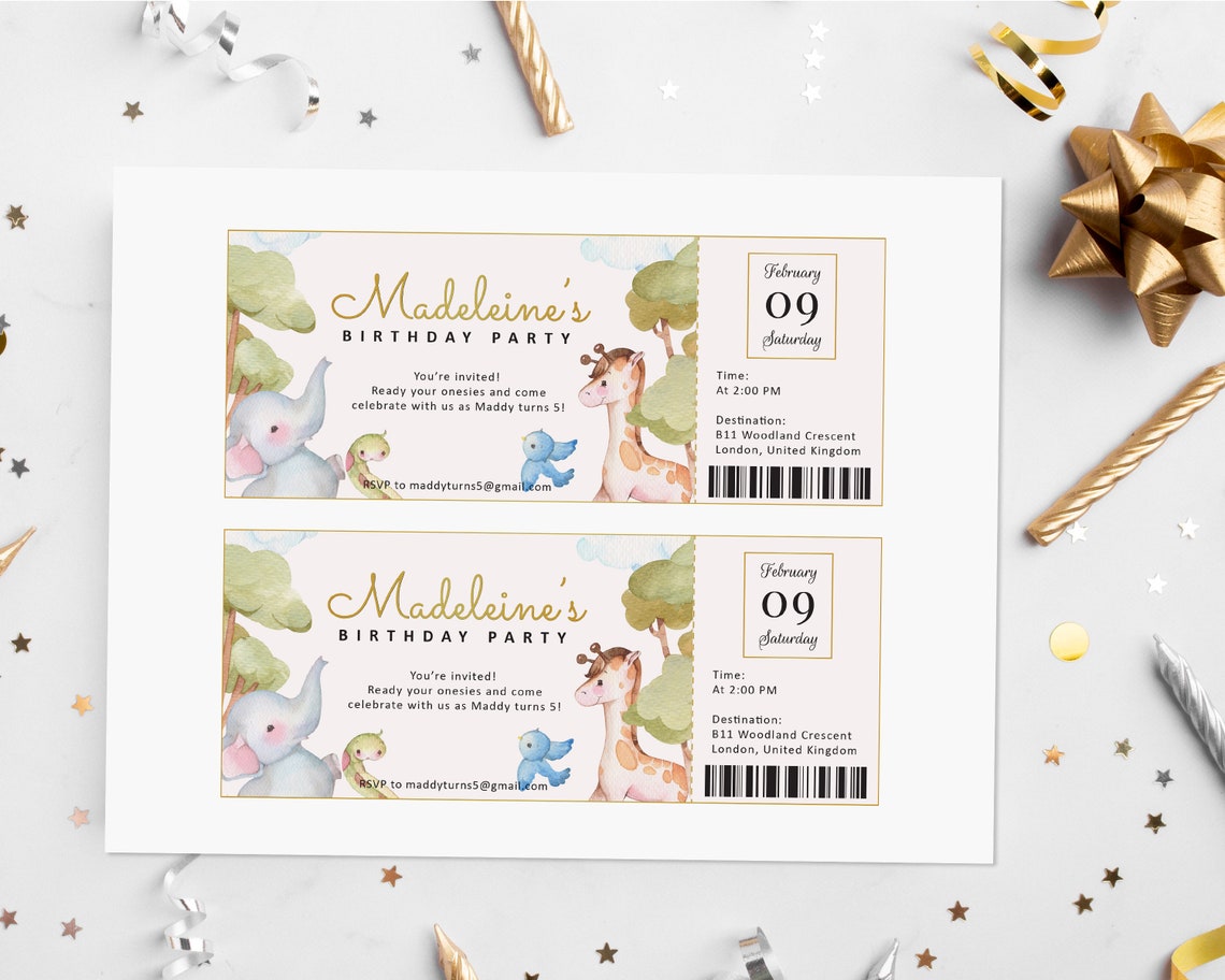 Editable Pastel Birthday Ticket Template Bundle Surprise - Etsy