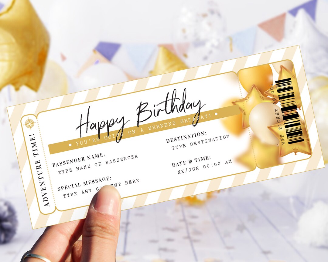 Editable Stars Birthday Ticket Template Bundle, Surprise Birthday Gift ...