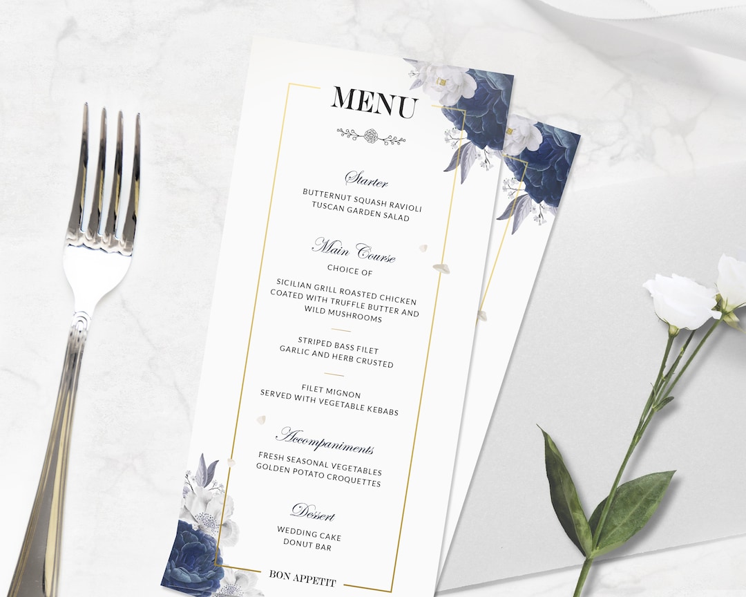Elegant Printable Wedding Menu Template, Fully Editable, Personalised ...