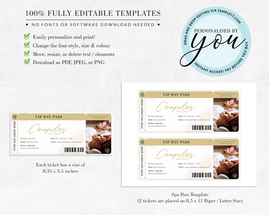 Editable Spa Ticket Template Surprise Spa Gift Modern - Etsy UK