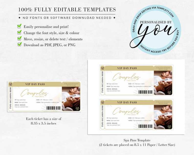 Editable Spa Ticket Template Surprise Spa Gift Modern | Etsy