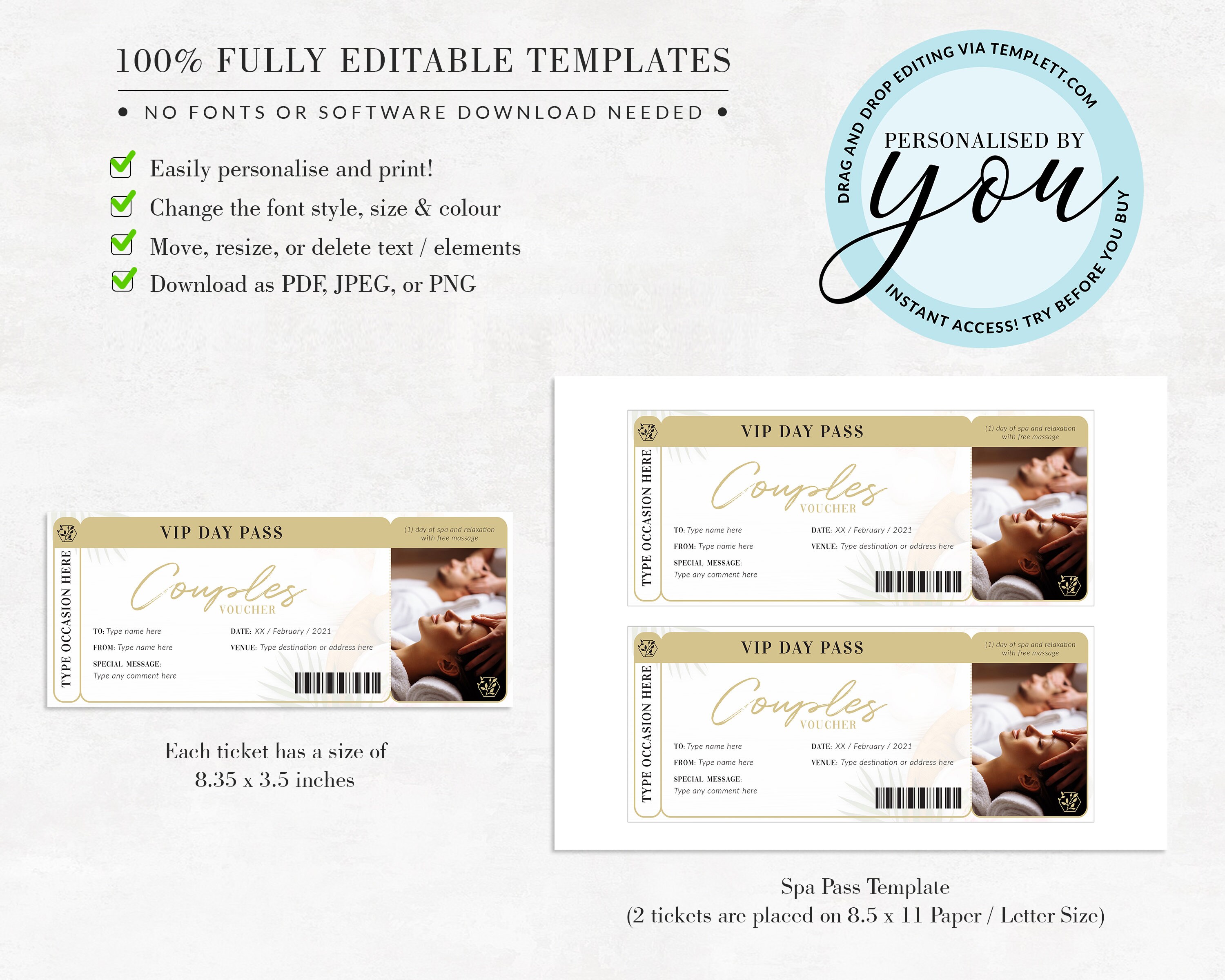 Editable Spa Ticket Template Surprise Spa Gift Modern | Etsy