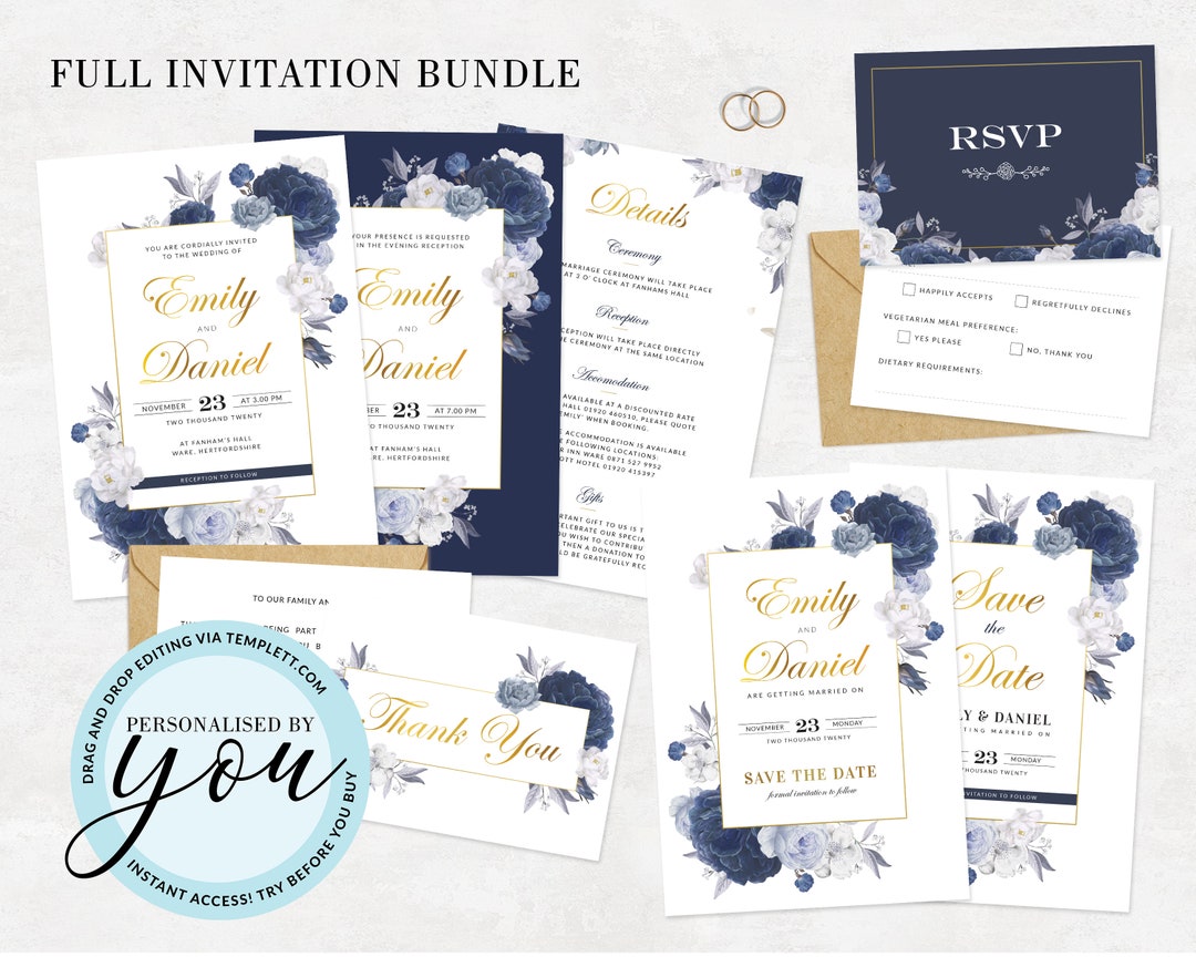 Elegant Wedding Invitation Complete Bundle, Editable Templates ...