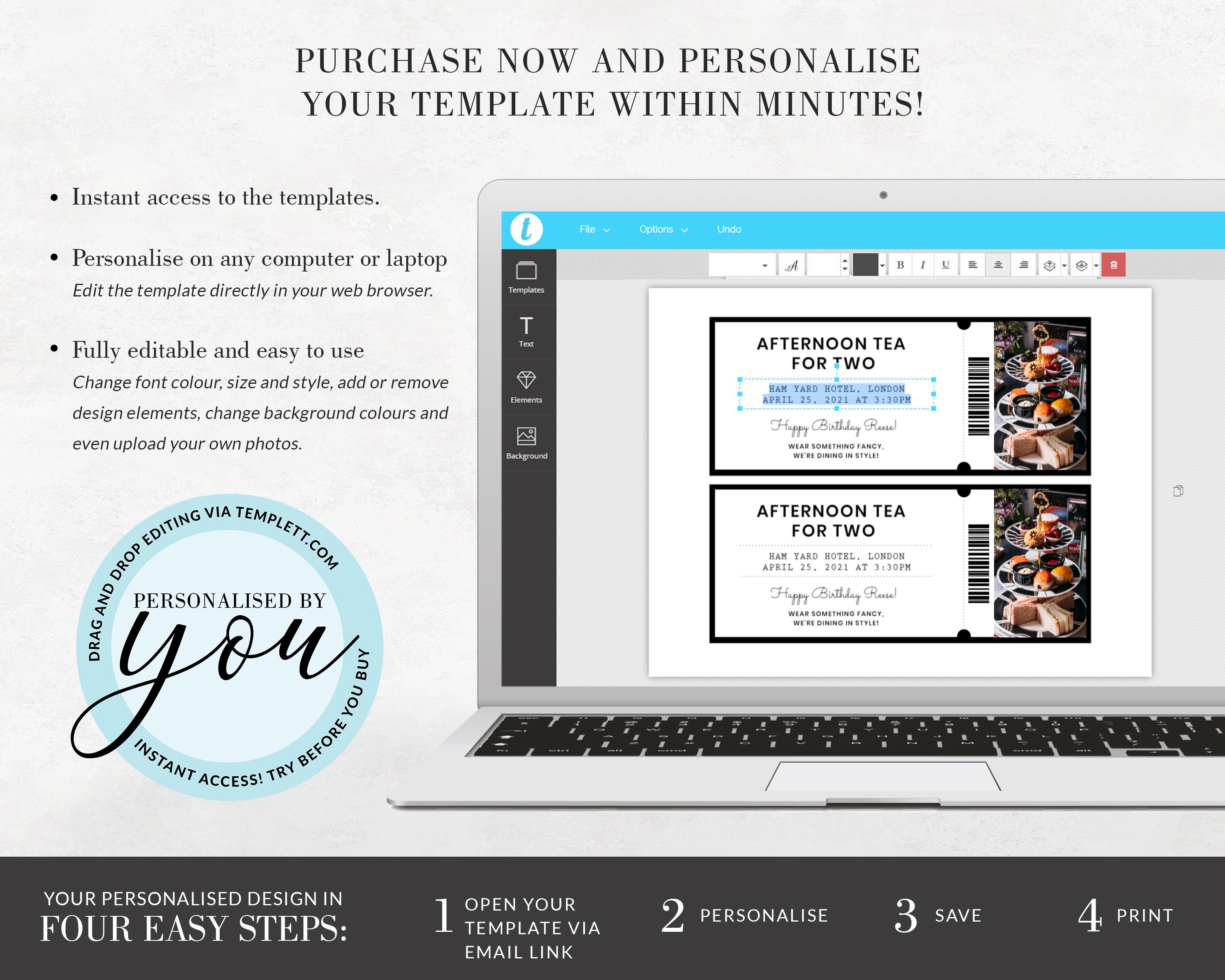 Afternoon Tea Ticket Personalized Voucher Ticket Invitation | Etsy