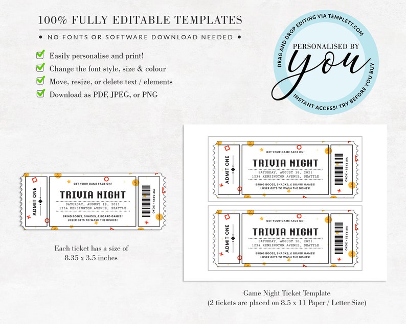 Downloadable Trivia Night Game Night Ticket Surprise Game | Etsy