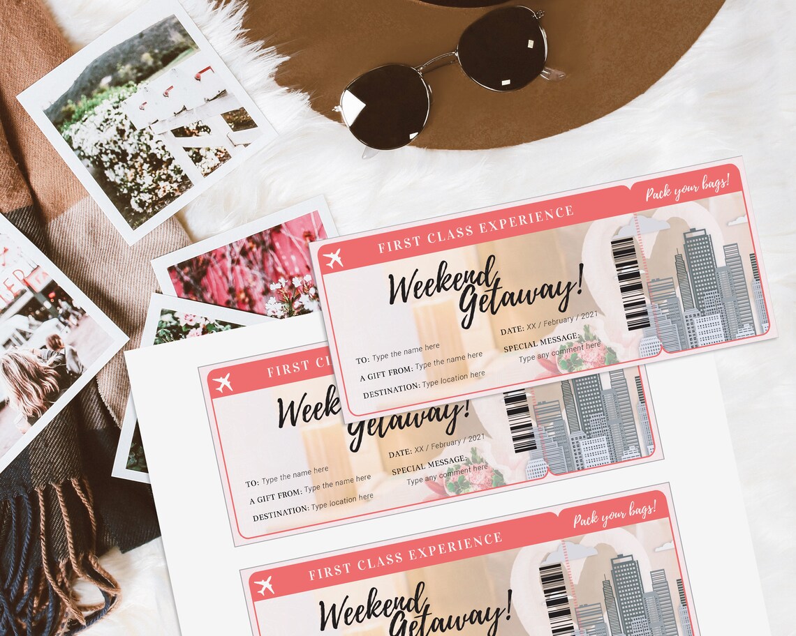 Editable Weekend Getaway Ticket Template Surprise Getaway | Etsy