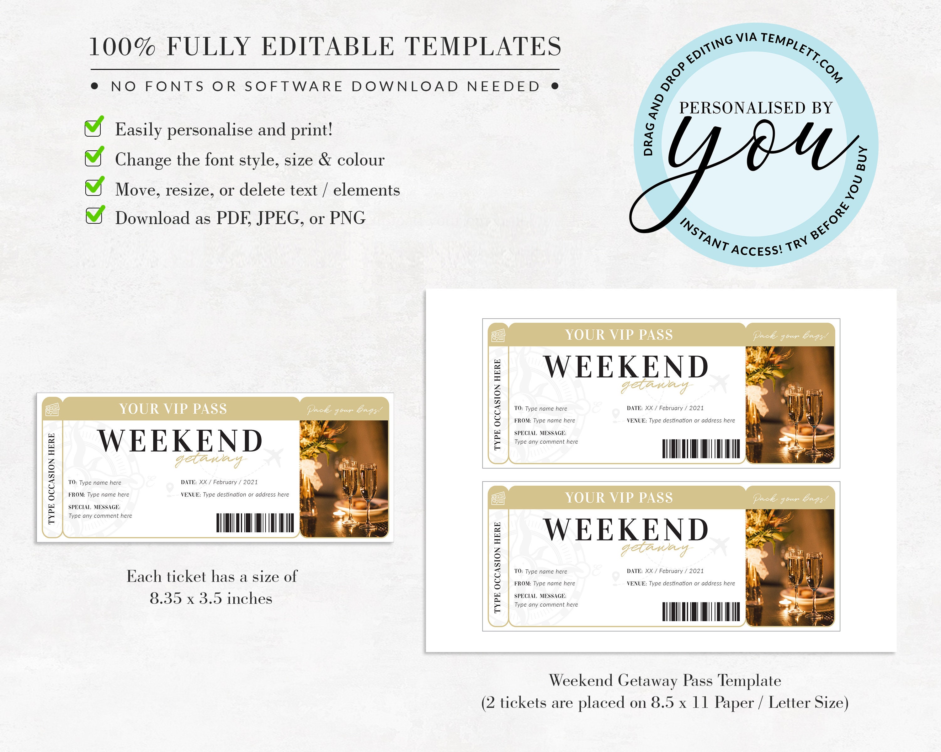 Editable Weekend Getaway Ticket Template Surprise Getaway | Etsy UK