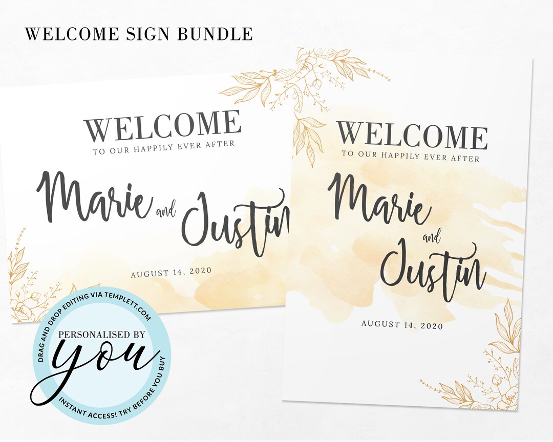 Sunny Printable Wedding Welcome Sign Template, Fully Editable ...