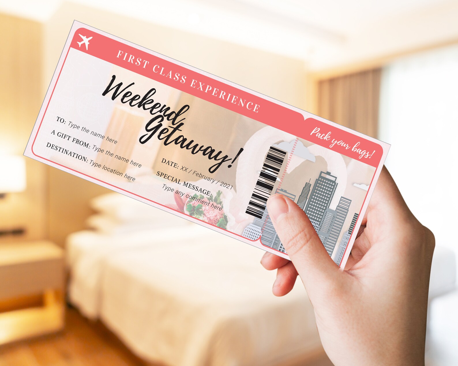 Editable Weekend Getaway Ticket Template Surprise Getaway - Etsy