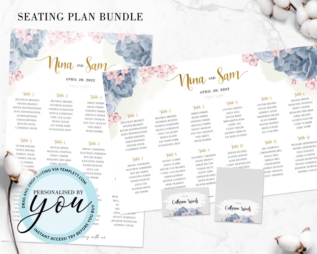 Enchanting Printable Wedding Seating Plan Bundle Fully Editable ...