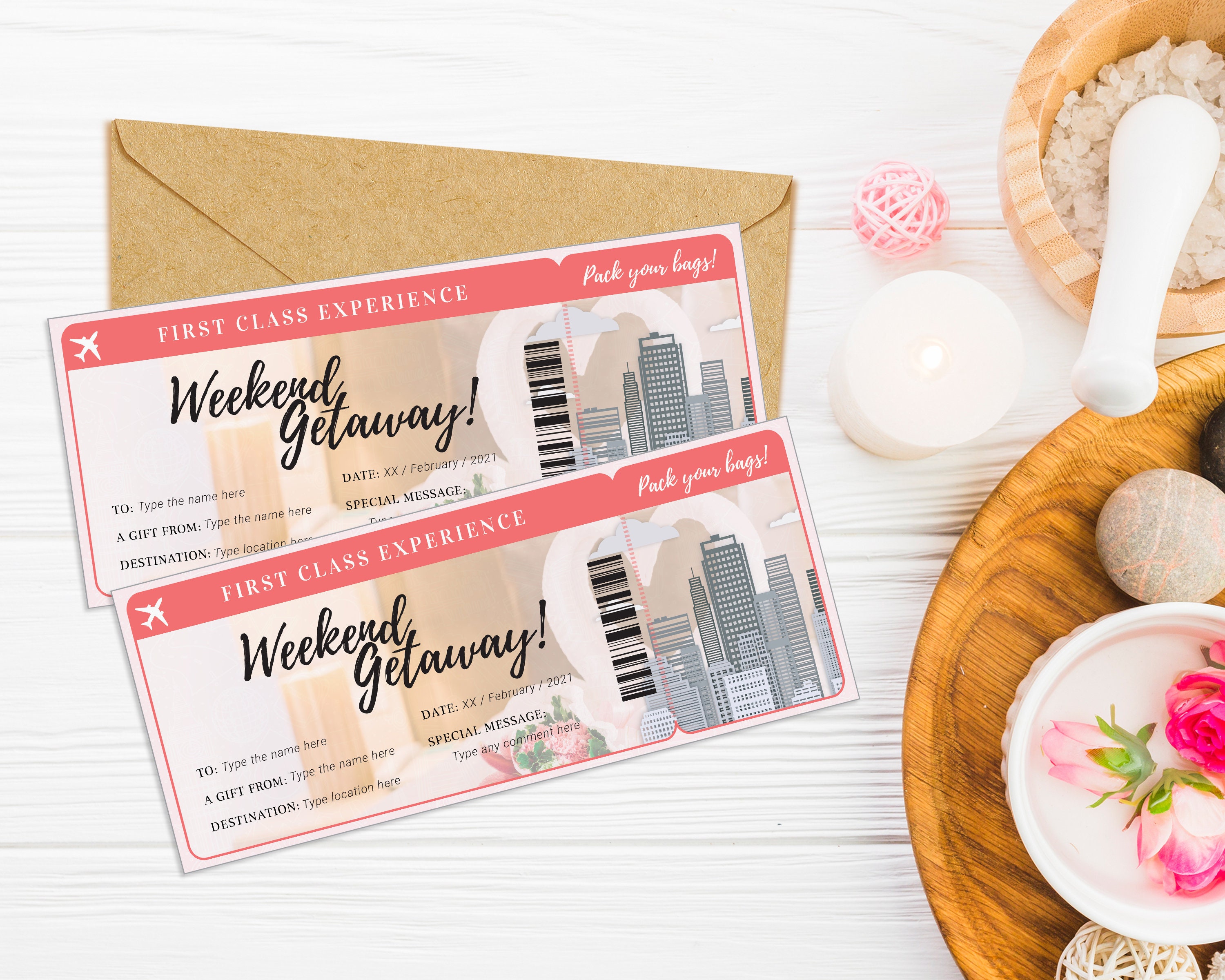 Editable Weekend Getaway Ticket Template Surprise Getaway | Etsy
