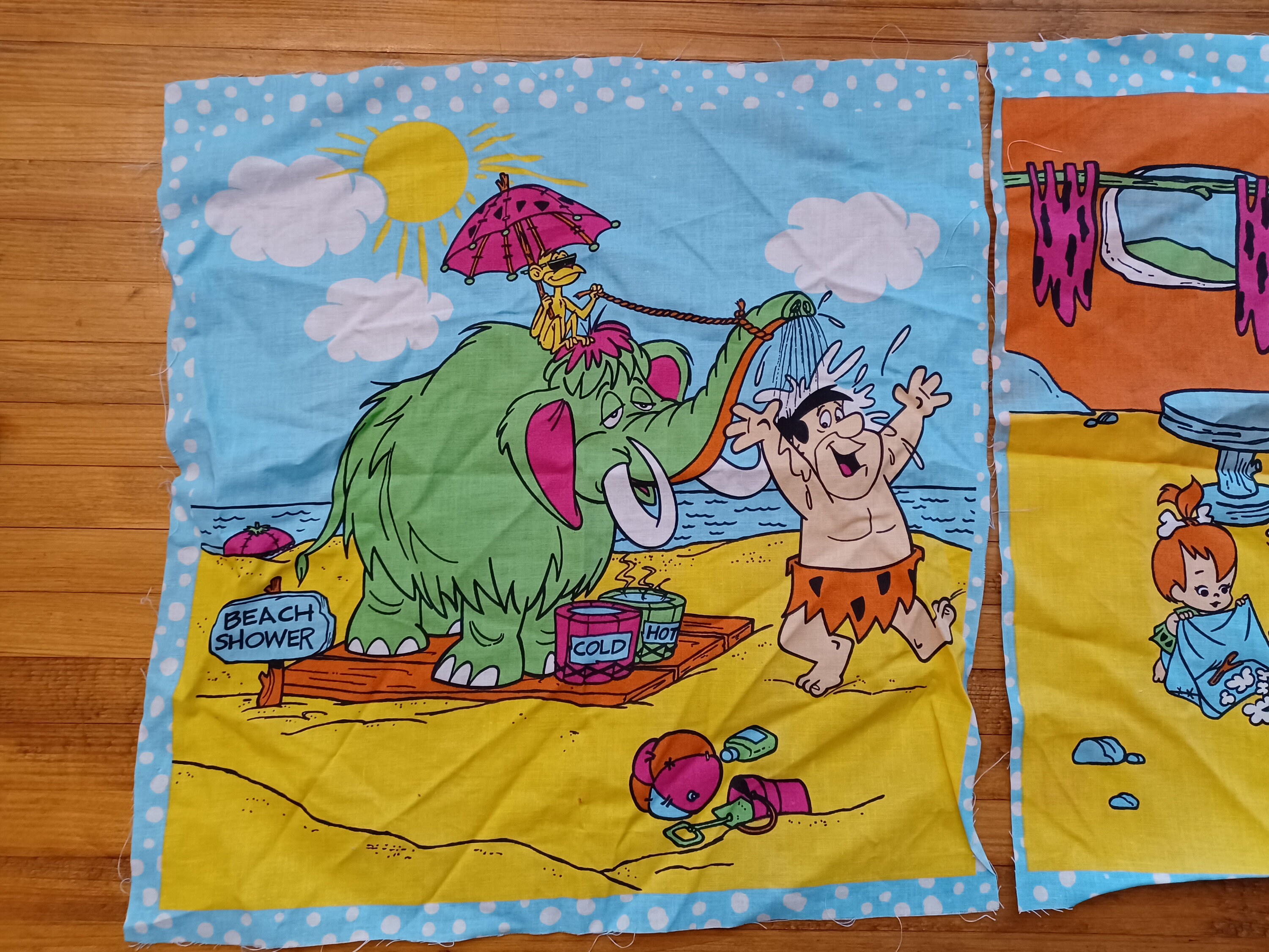 2 Vintage Flintstones Quilt Panels one Stained 90s Fred | Etsy