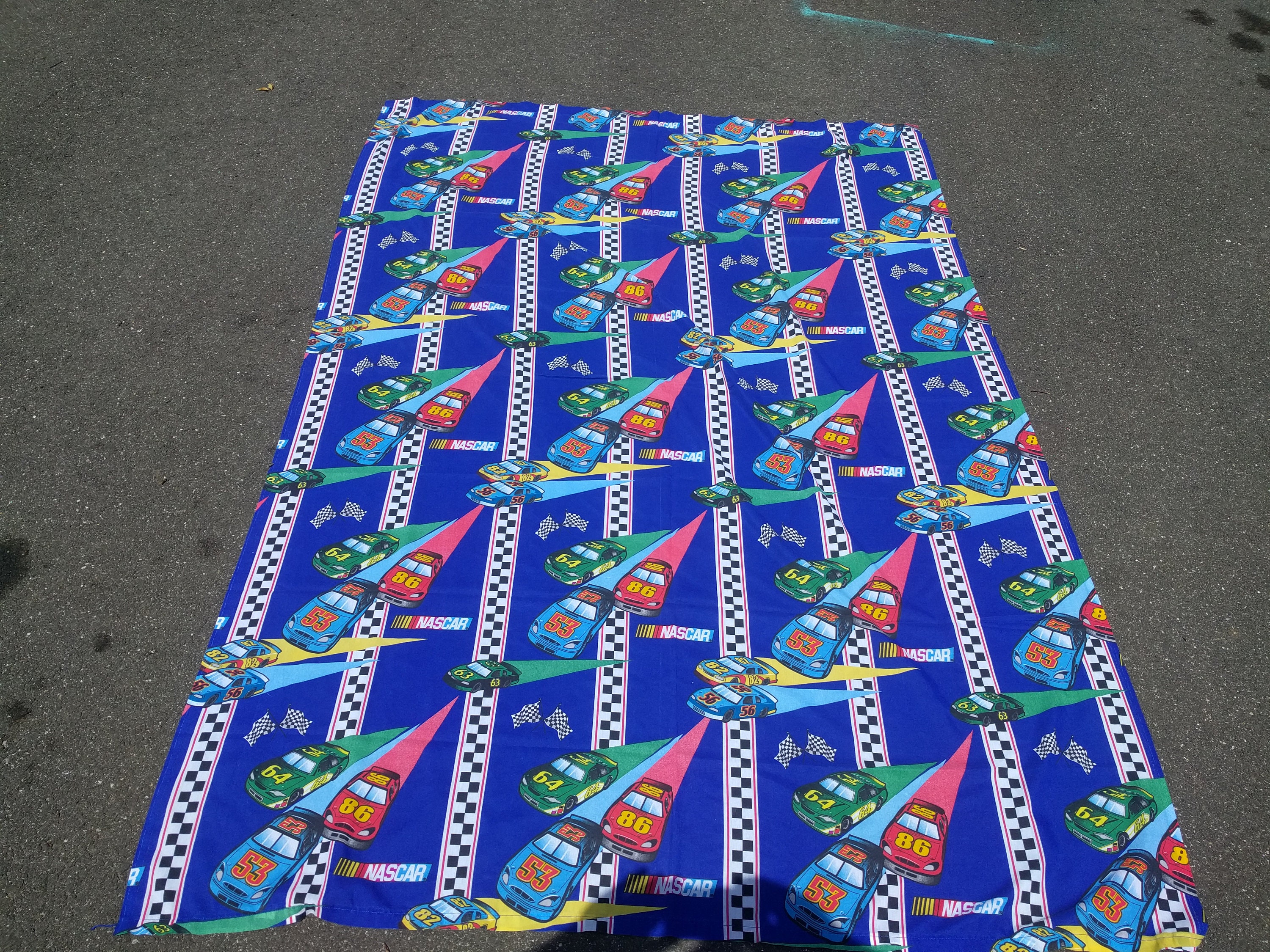 Nascar Dan River Top Sheet, Twin, Blue Race Cars, Bedding, Bed Fabric ...