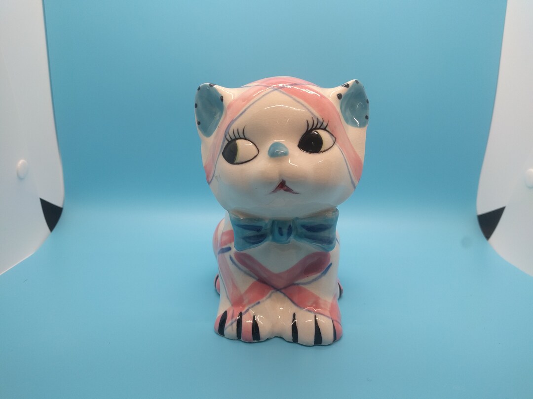 Lefton, Kitsch Kitten / Cat, Plaid Planter. 50s, 60s, Vintage, Retro ...
