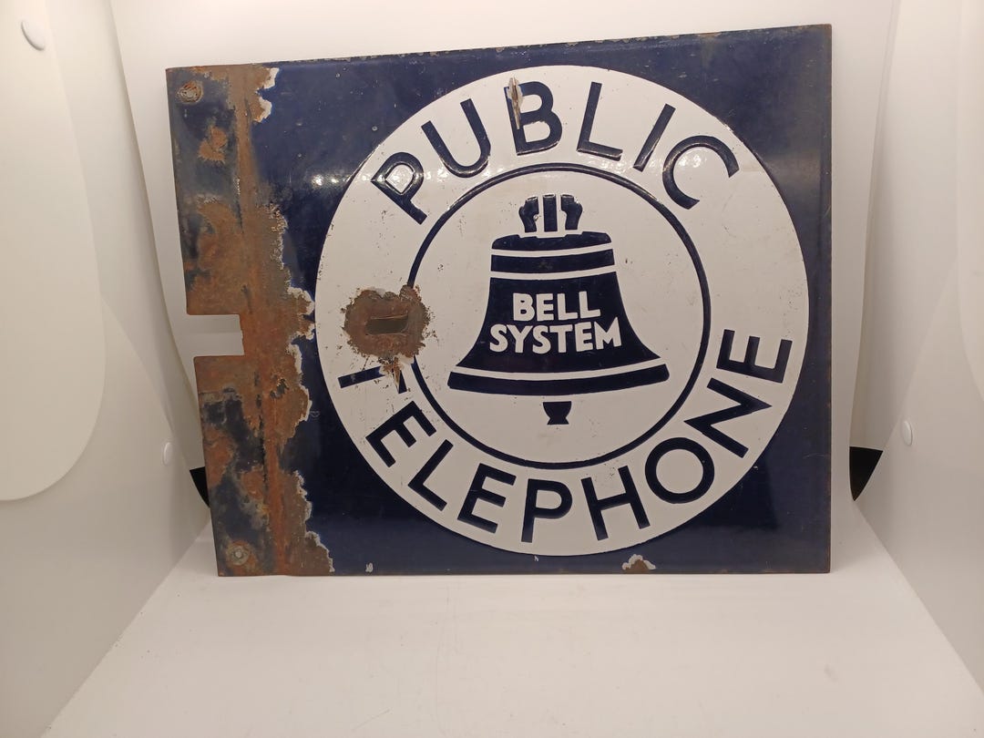 1940-1950s Industrial, Antique Enameled Metal Bell System Public ...