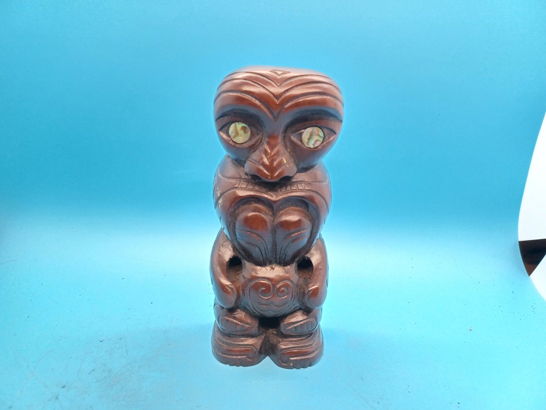 Vintage Carved Wood Tiki With Paua Shell Eyes, Souvenir, Hawaii, 70s ...