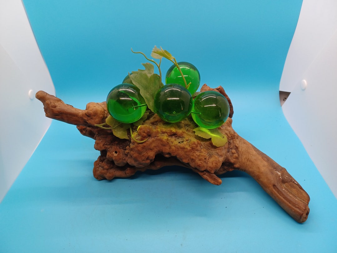 Lucite Grape Cluster on Drift Wood, 70s, Retro, Decor, Vintage, Table ...