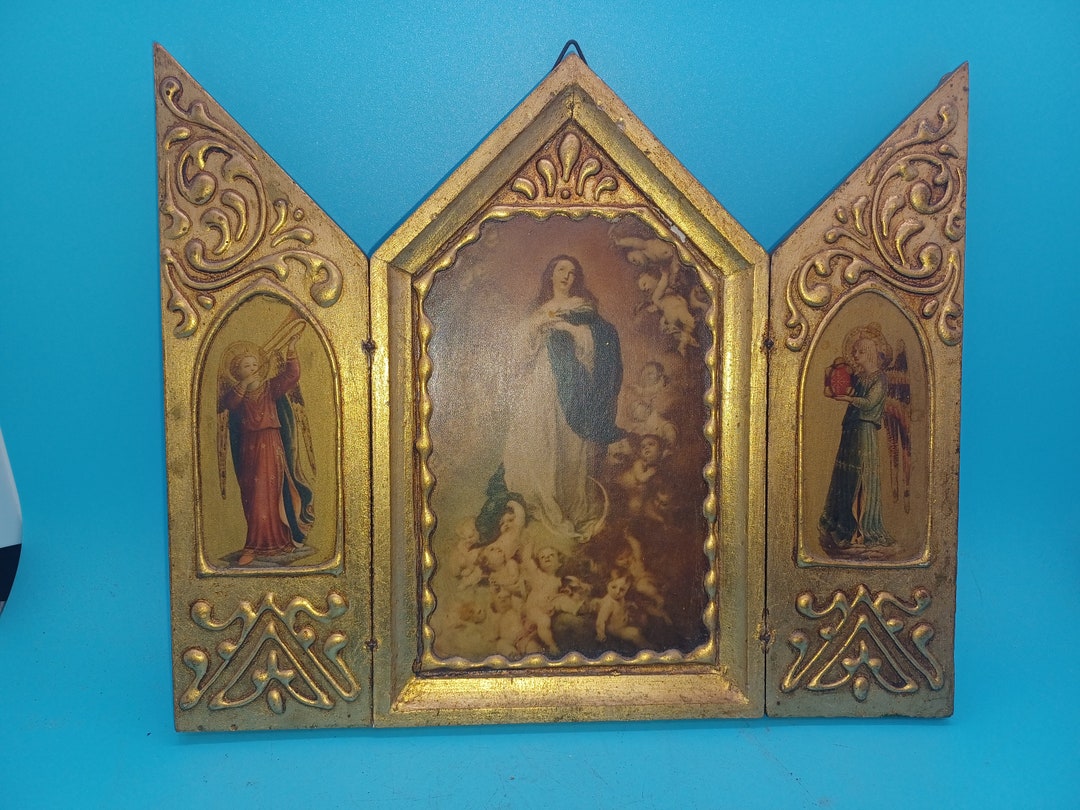 Vintage Italian Triptych, the Immaculate Conception, Bartolomé Esteban ...