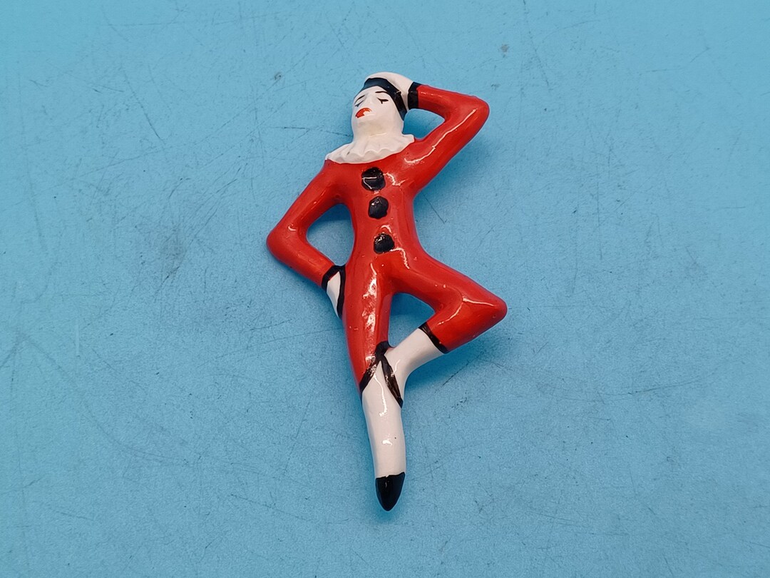 Vintage Ceramic Dancing Pierrot Clown Pin, Brooch, Harlequin, Cute ...