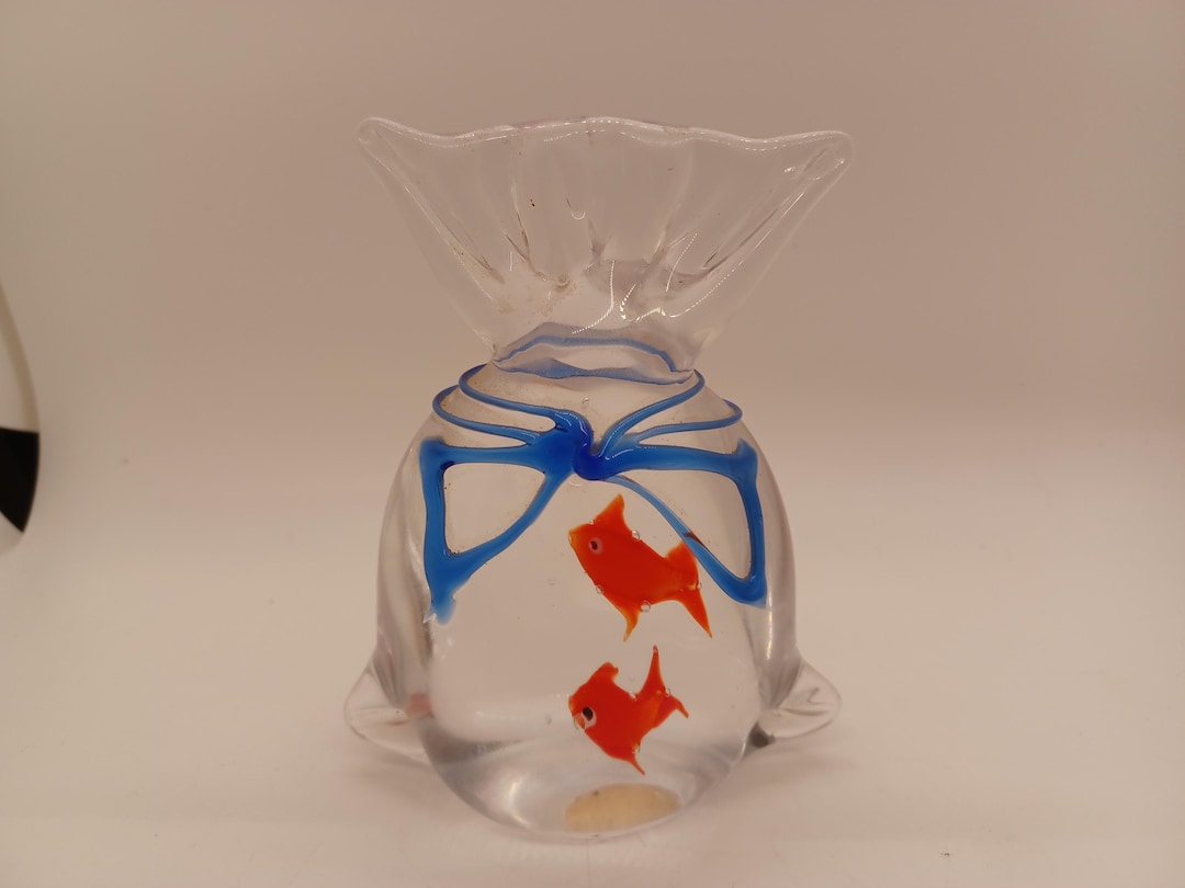 Vintage Murano Style Goldfish in Bag, Blown Glass Paper Weight, Cute ...
