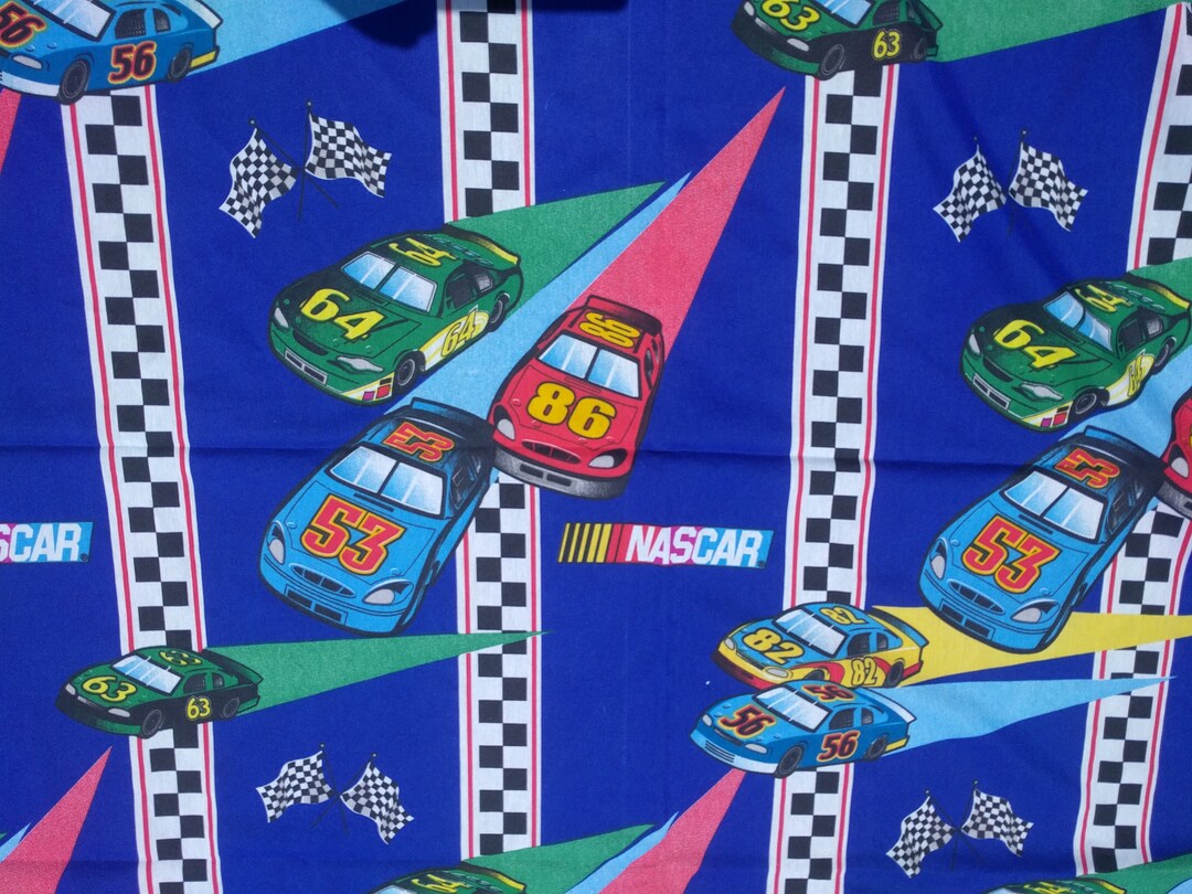 Nascar Dan River Top Sheet, Twin, Blue Race Cars, Bedding, Bed Fabric ...