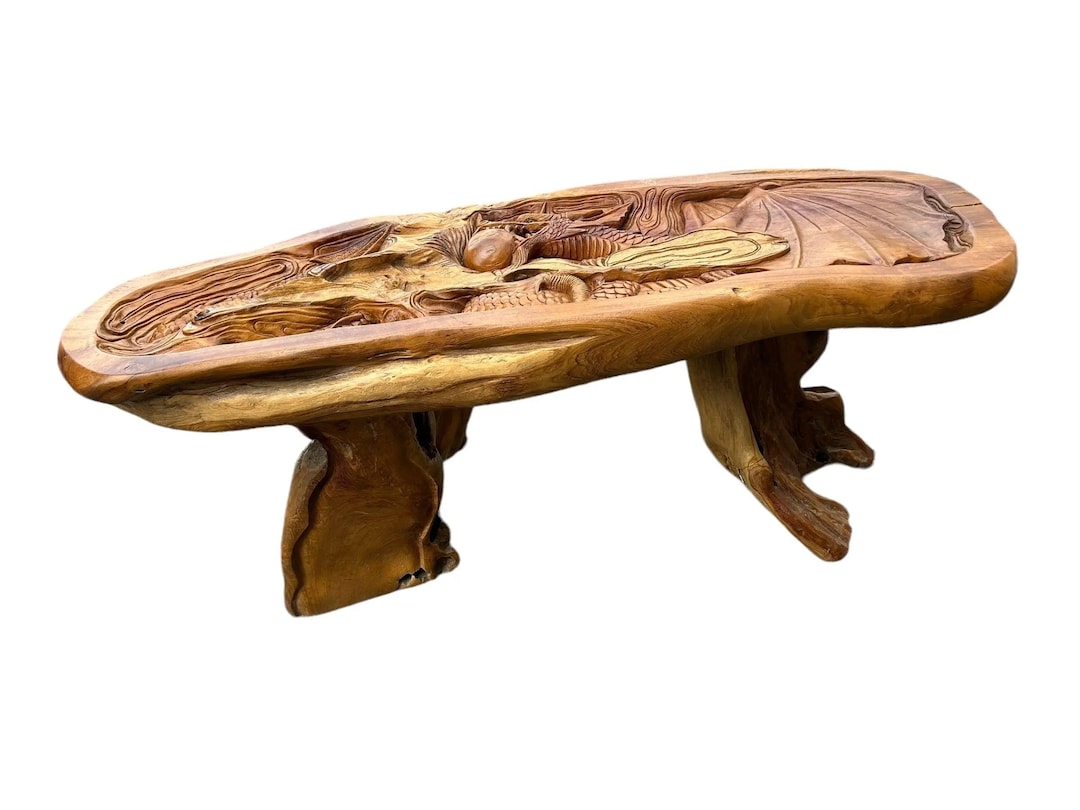 Hand Carved Dragon Table With Glass Too - Etsy