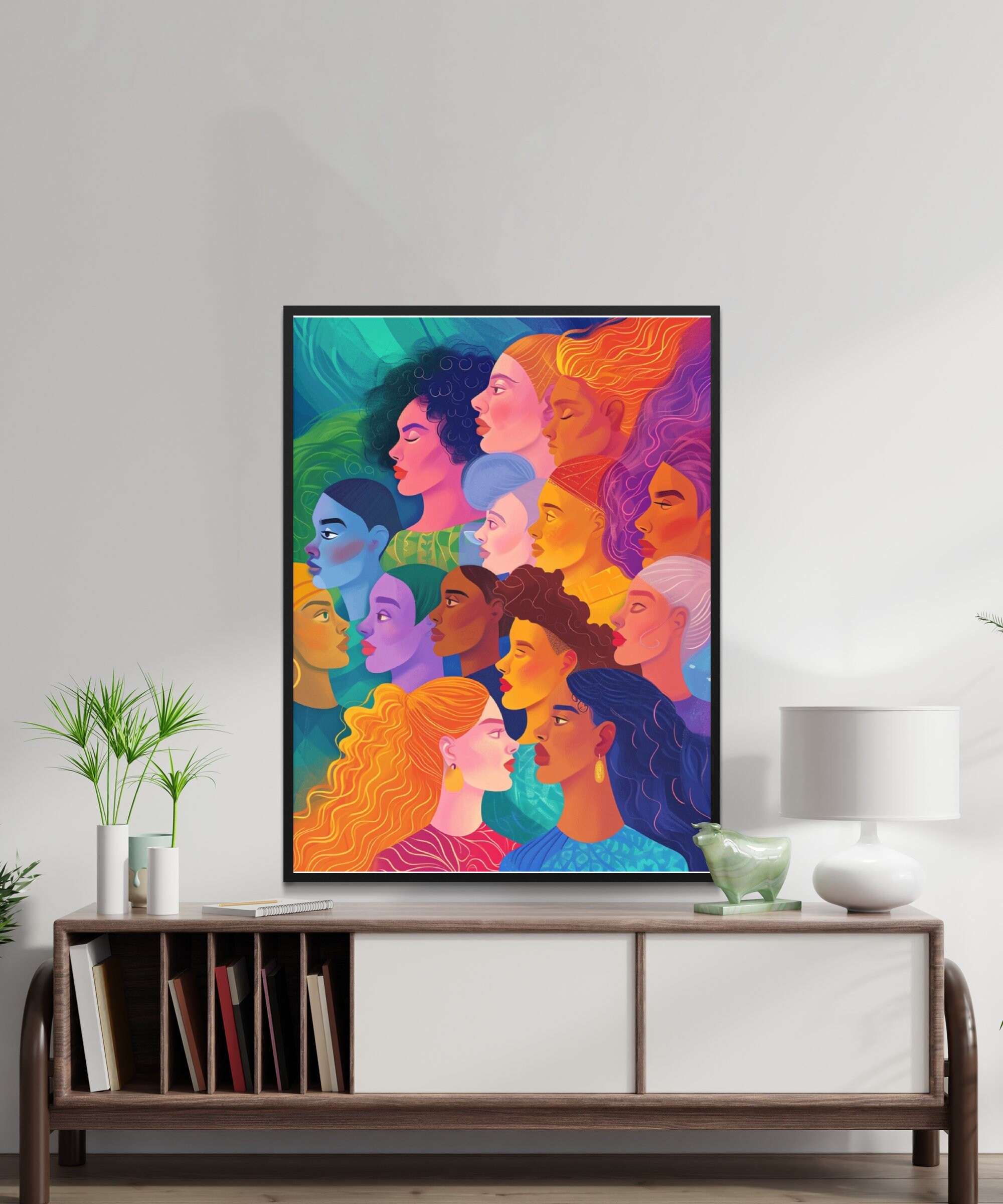 Colorful Digital Art Print, Diversity Unity Poster, Multicultural Faces ...