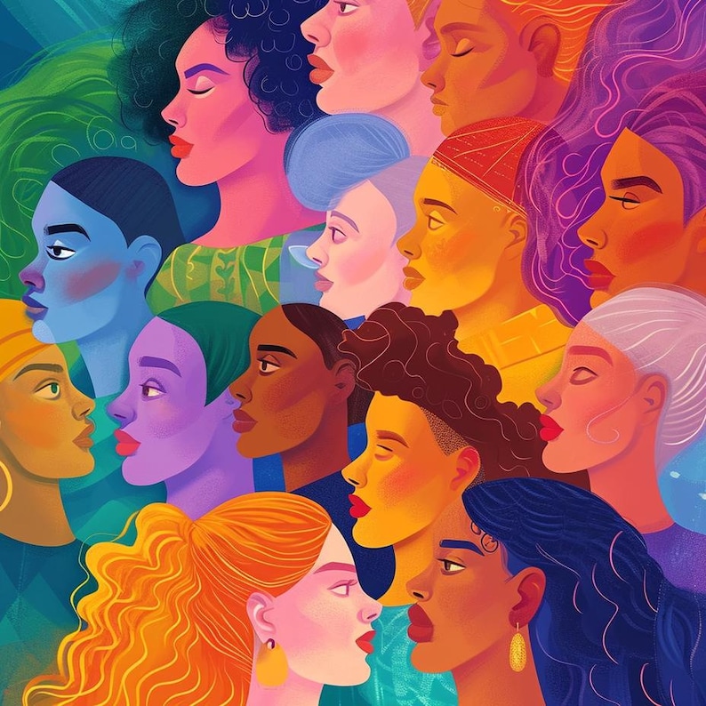 Colorful Digital Art Print, Diversity Unity Poster, Multicultural Faces ...