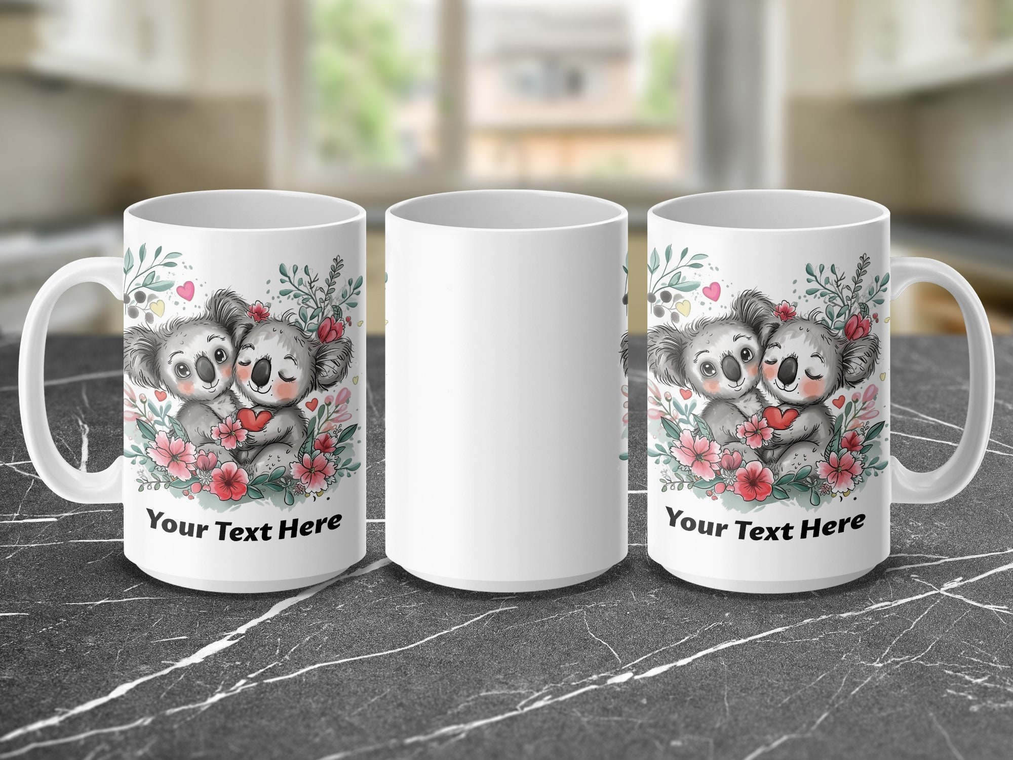 Personalized Koala Love Mug, Cute Koala Bears With Hearts Floral Coffee ...