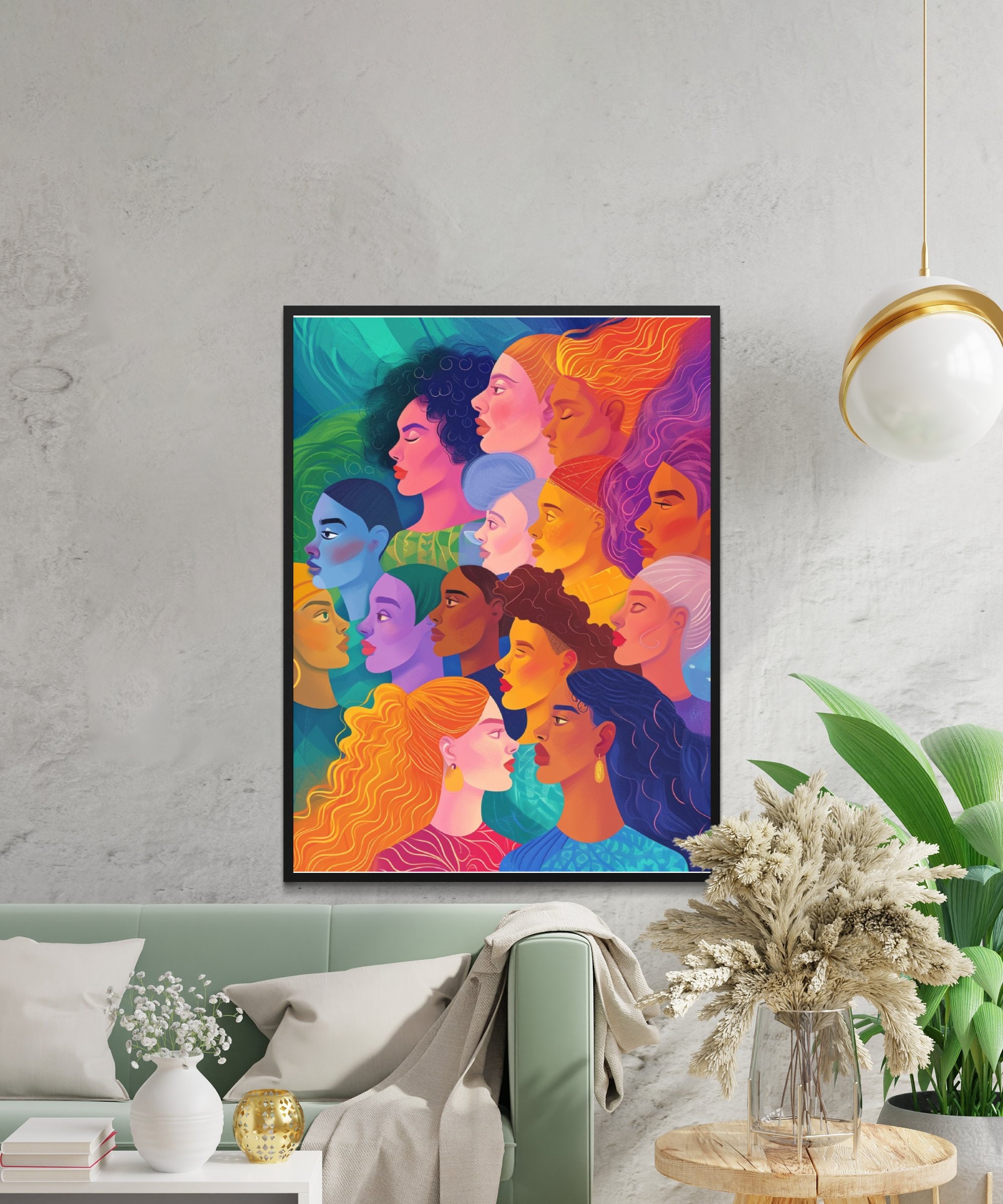 Colorful Digital Art Print, Diversity Unity Poster, Multicultural Faces ...