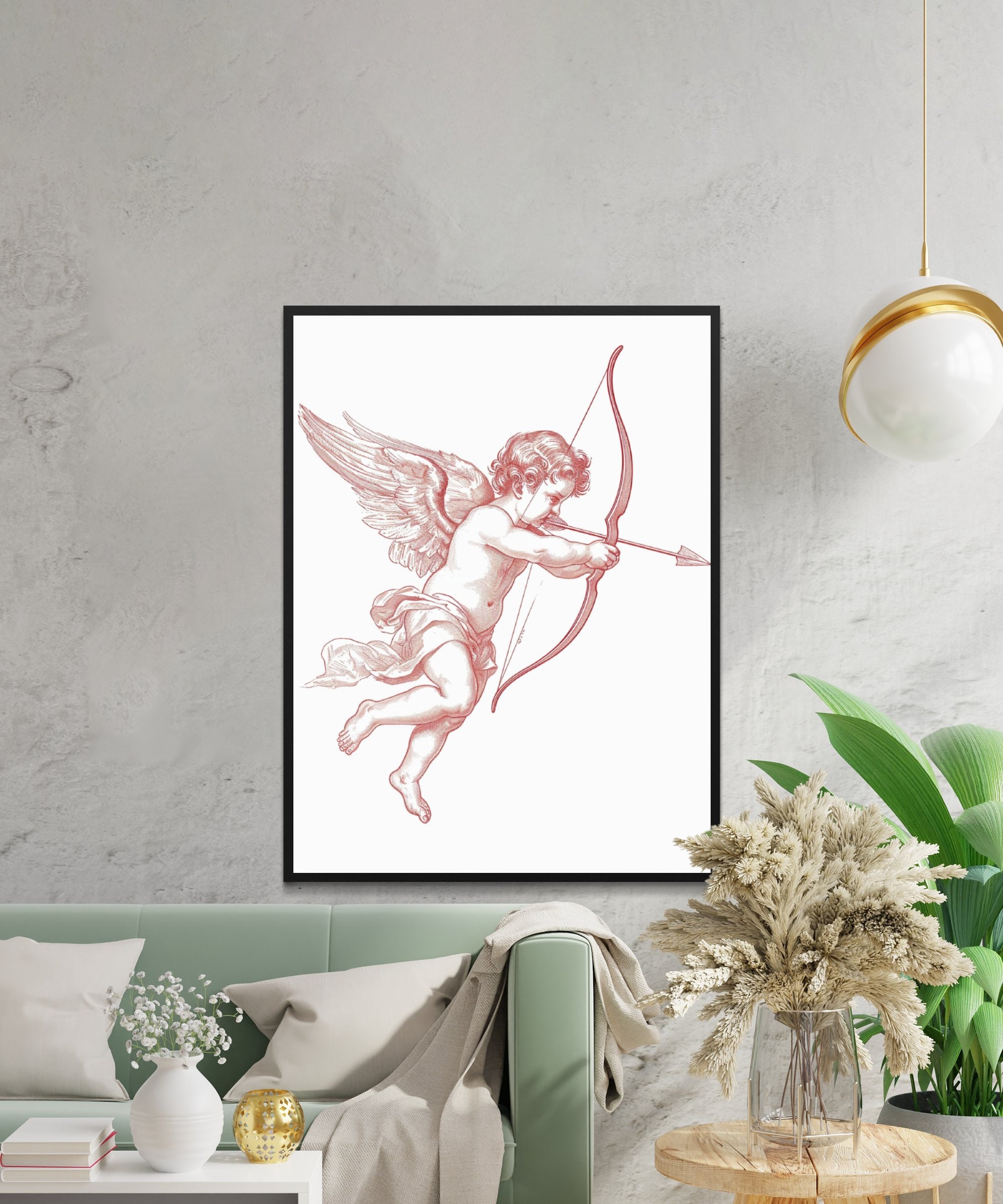 Vintage Angel With Bow Digital Print, Classic Cupid Illustration ...