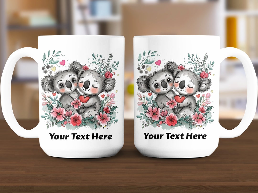 Personalized Koala Love Mug, Cute Koala Bears With Hearts Floral Coffee ...