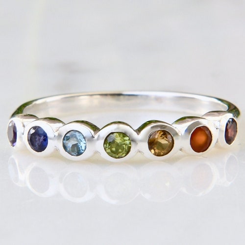 Chakra Ring Natural Seven Gemstones Chakra Healing Band - Etsy