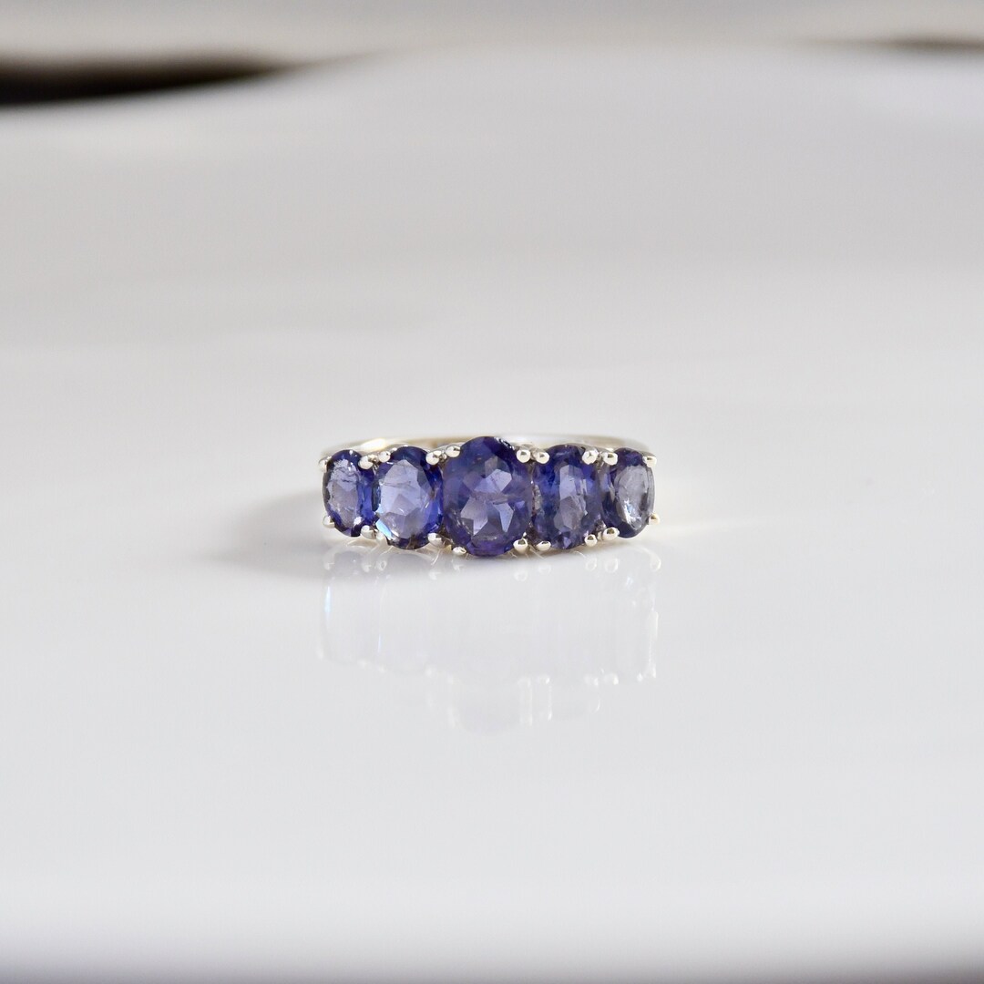Oval Iolite Sterling Silver Band Ring, Statement Jewelry - Etsy