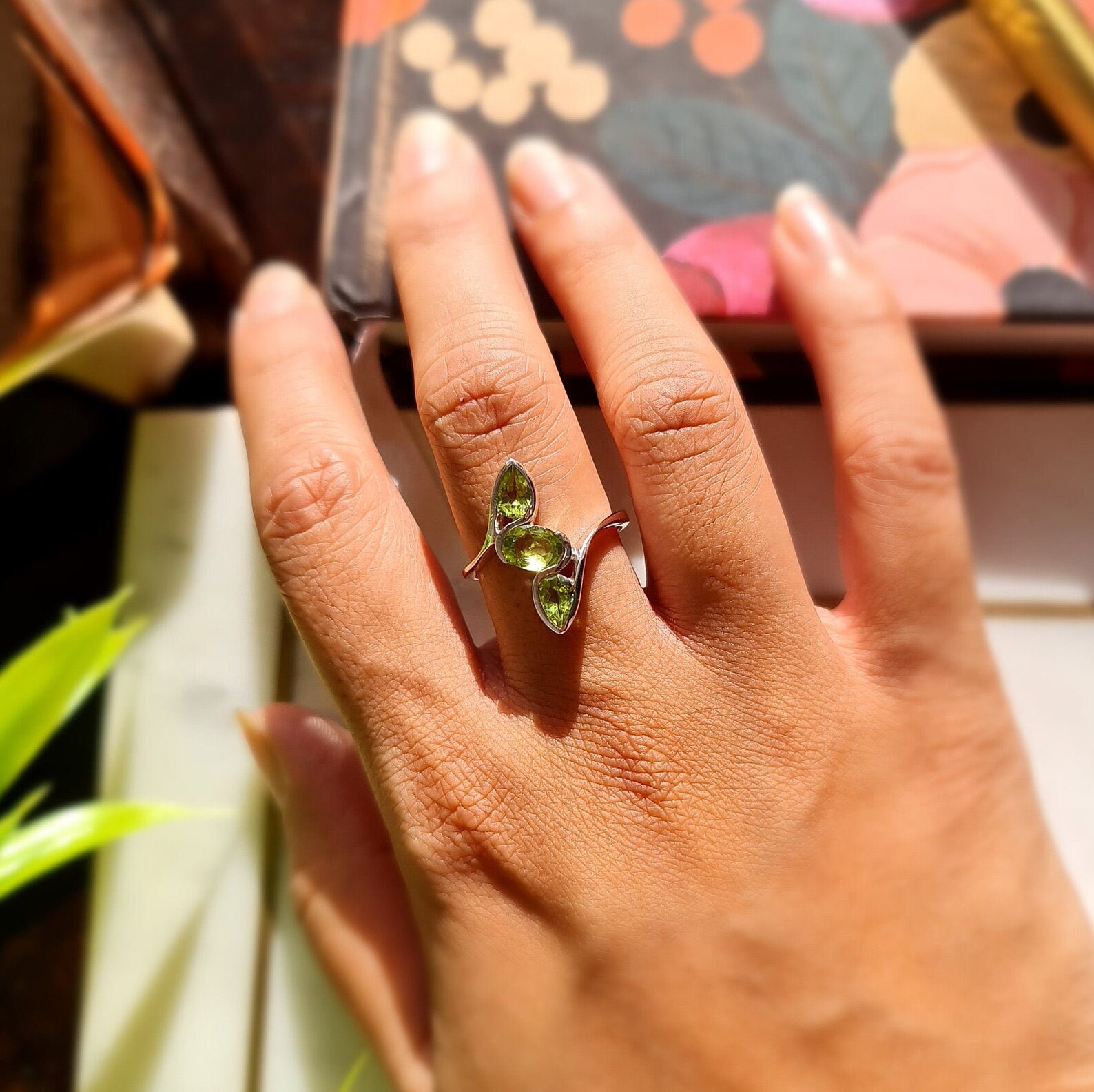 Unique Peridot Ring Natural Green Gemstone August | Etsy