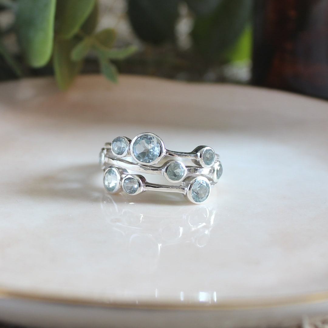Blue Topaz Sterling Silver Bubble Ring, December Birthstone - Etsy