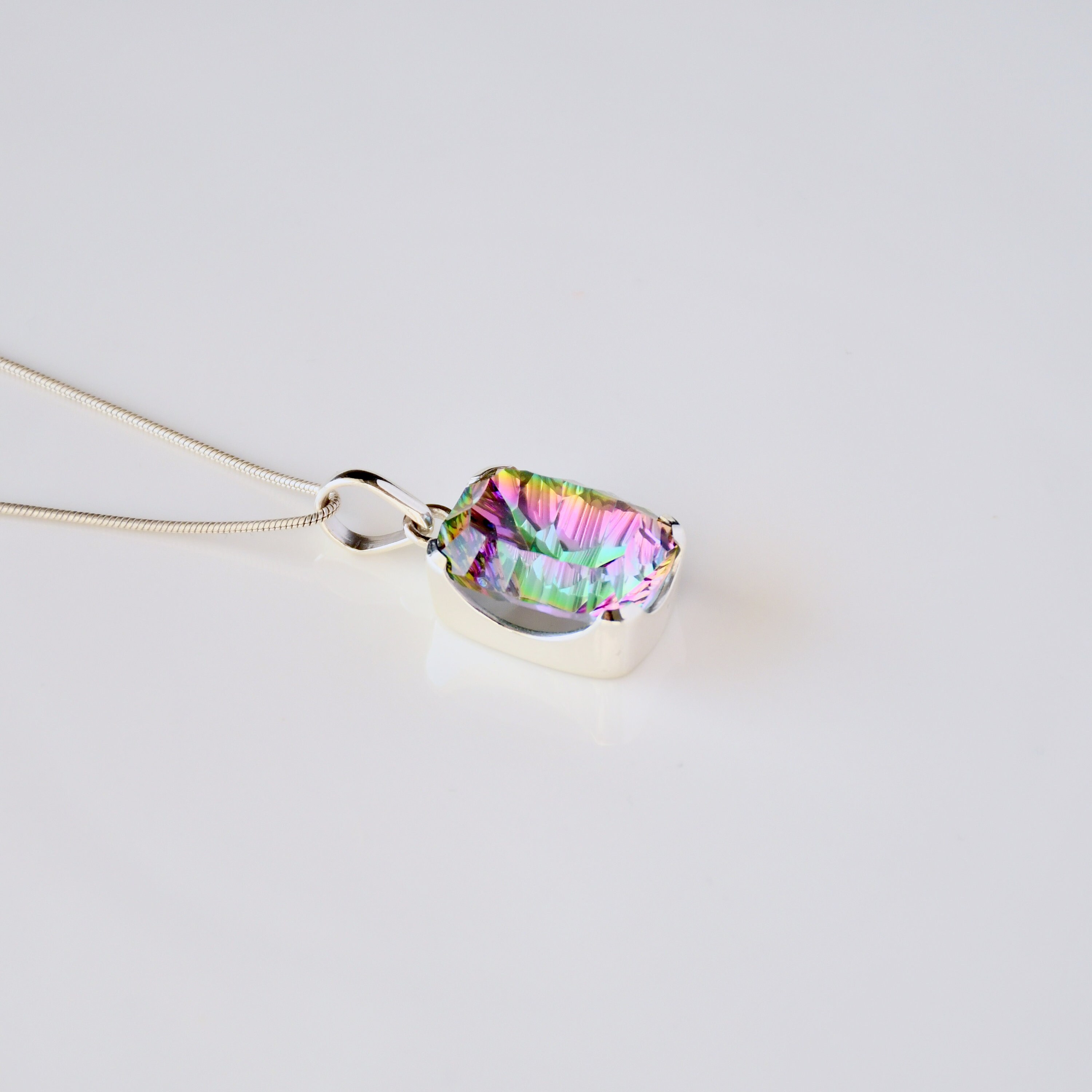 Mystic Topaz Pendant, Natural Topaz, Rainbow Topaz Jewelry, Sterling ...