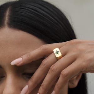 Emerald Star Signet Ring in 24K Gold Vermeil on Sterling Silver ...