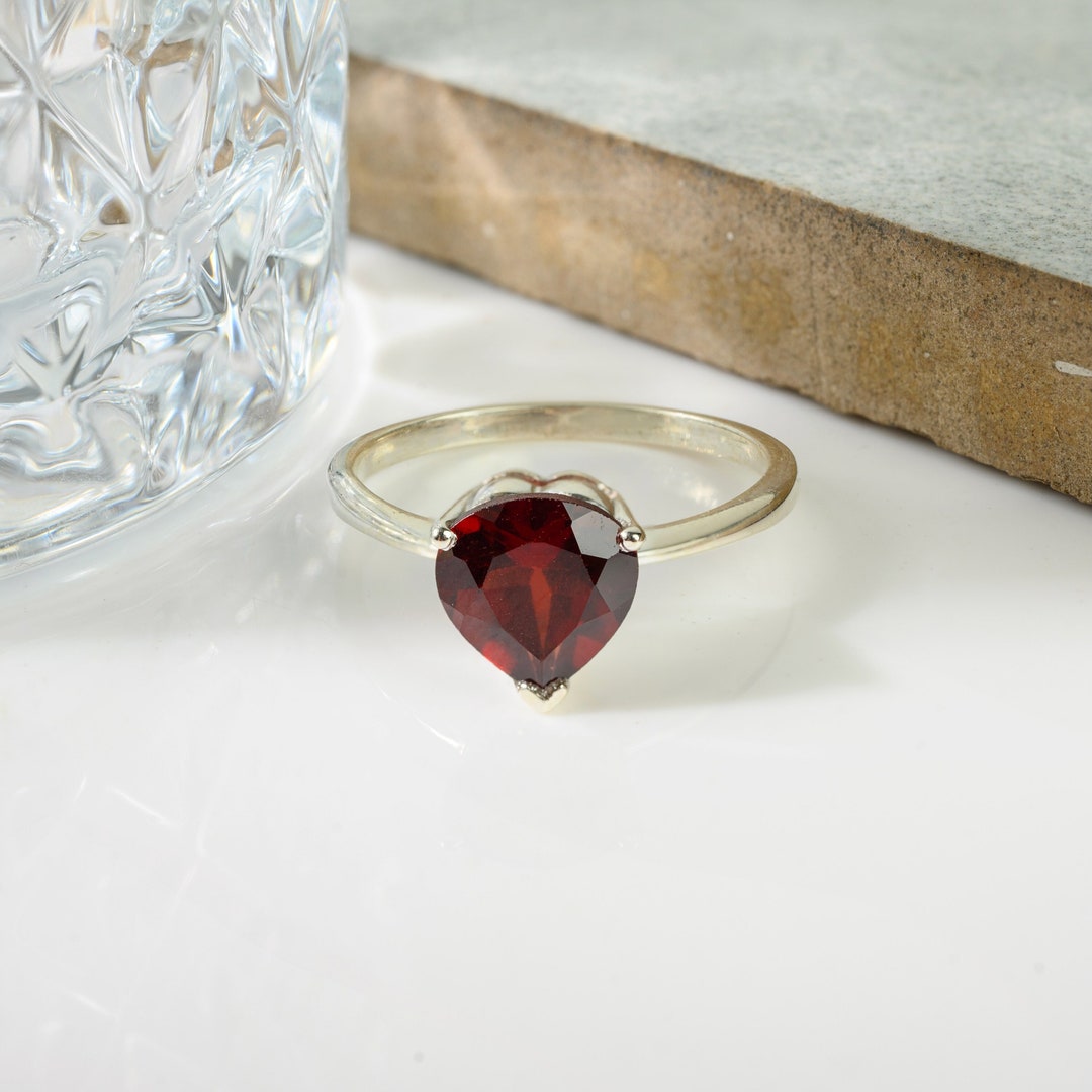 Dainty Garnet Heart Ring, 925 Sterling Silver, January Birthstone - Etsy