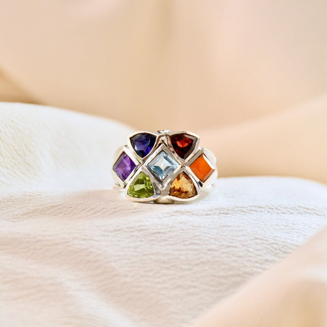 Statement Chakra Ring, Natural 7 Gemstones, Spiritual Healing Ring ...